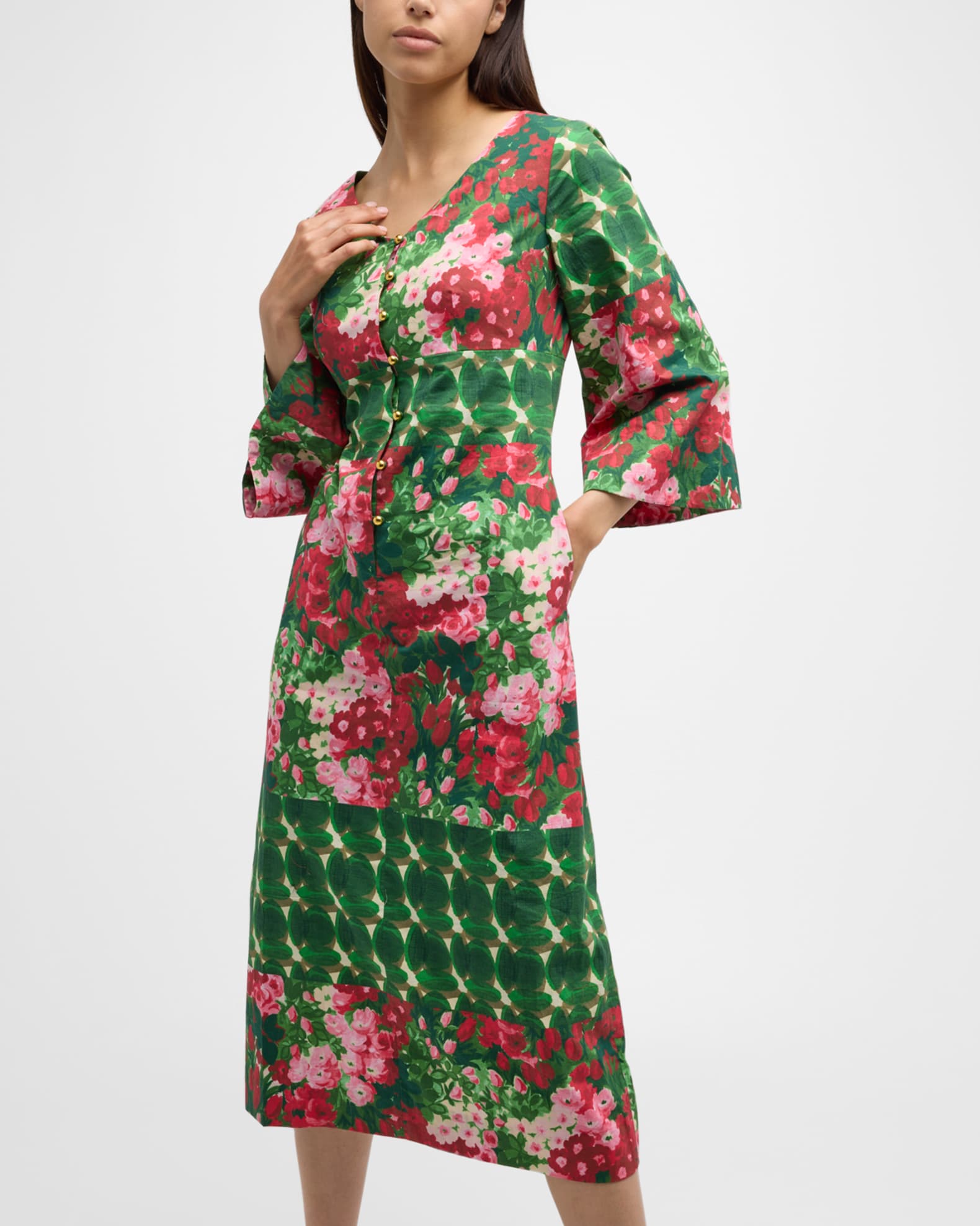 Frances Valentine Shimmy A-Line Floral-Print Cotton Midi Dress | Neiman ...