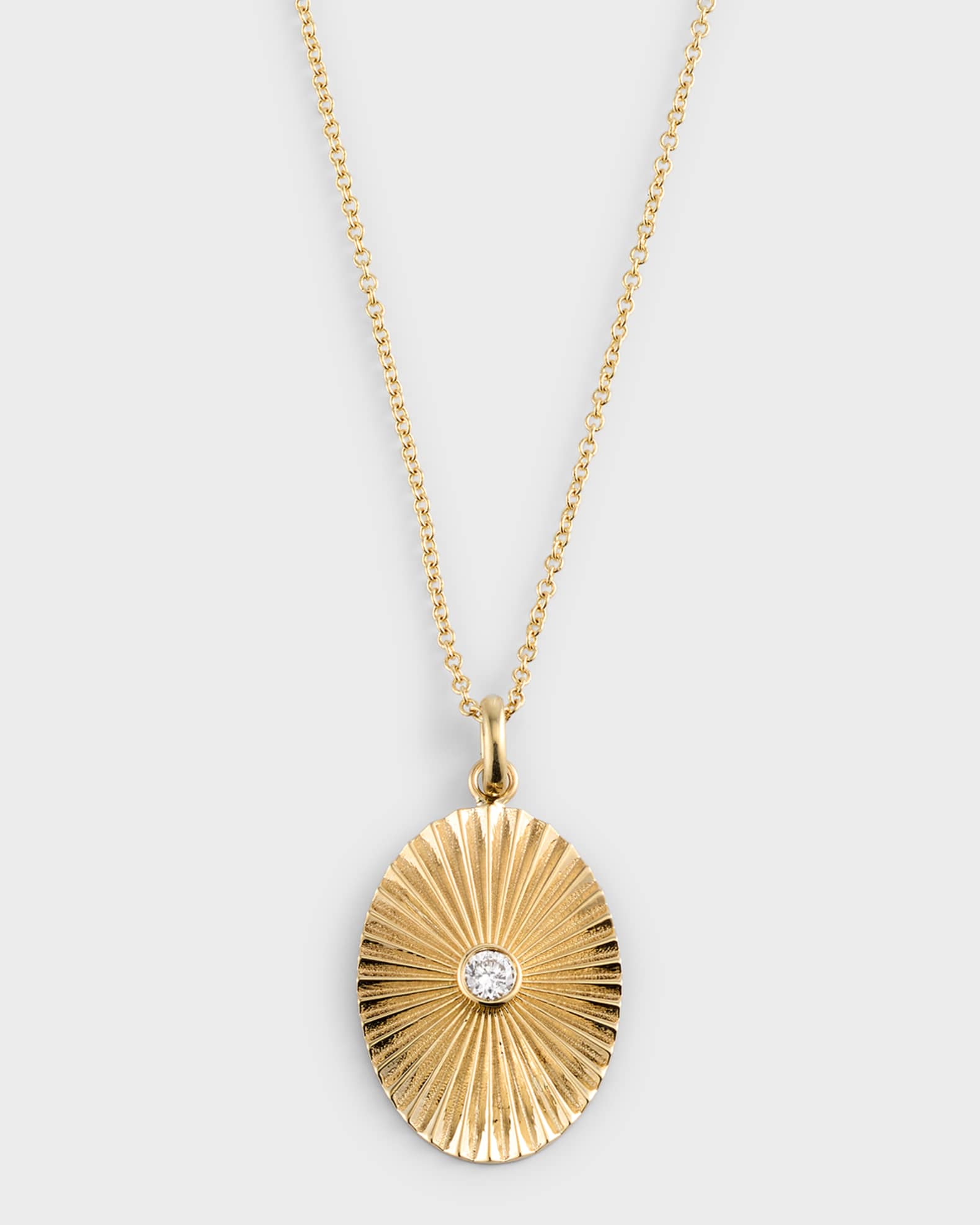 Zoe Lev Jewelry 14K Gold Pleated Oval with Diamond Necklace, 16-18"L ...