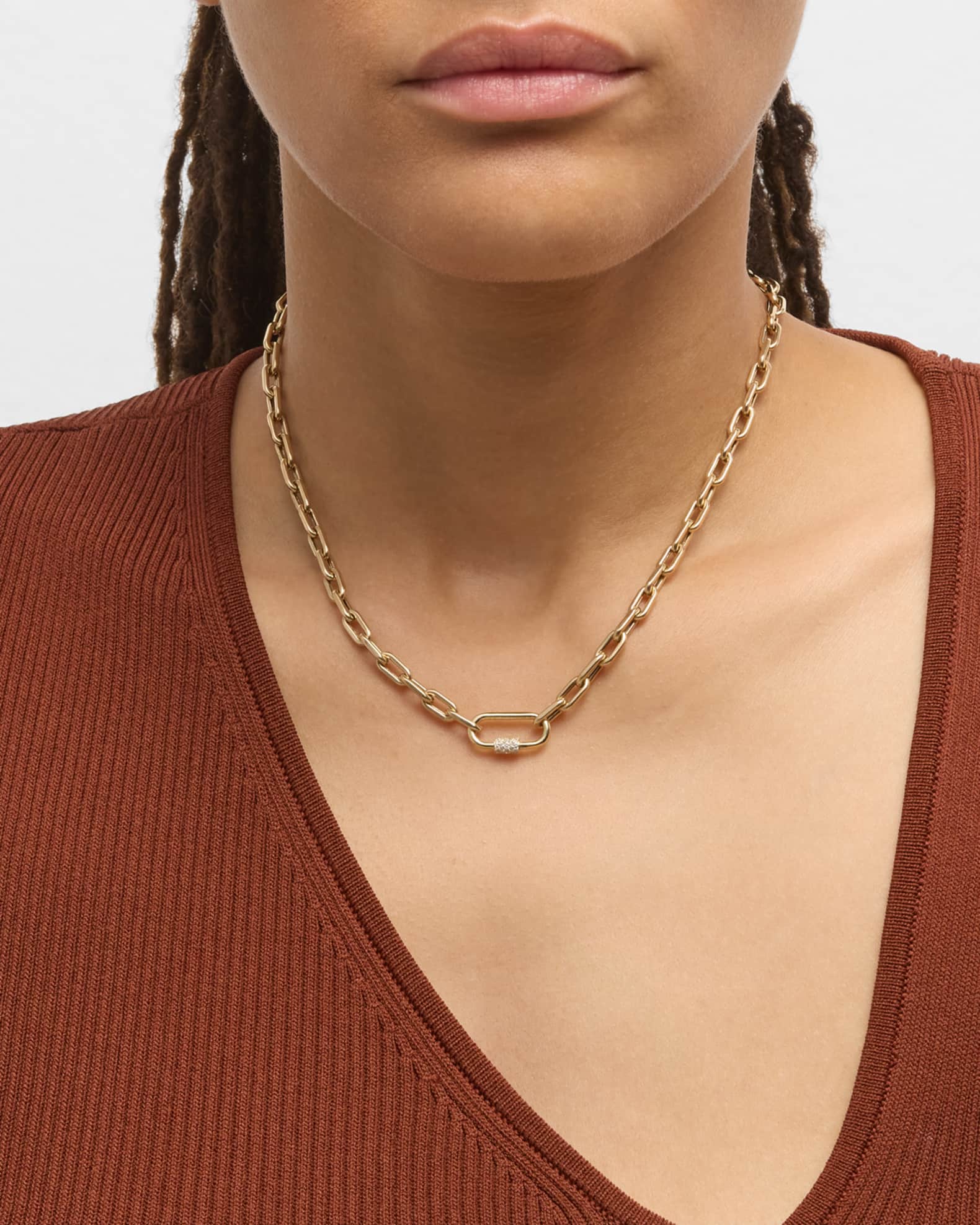 Zoe Lev Jewelry 14K Open-Link Chain with Diamond Carabiner Necklace, 16 ...