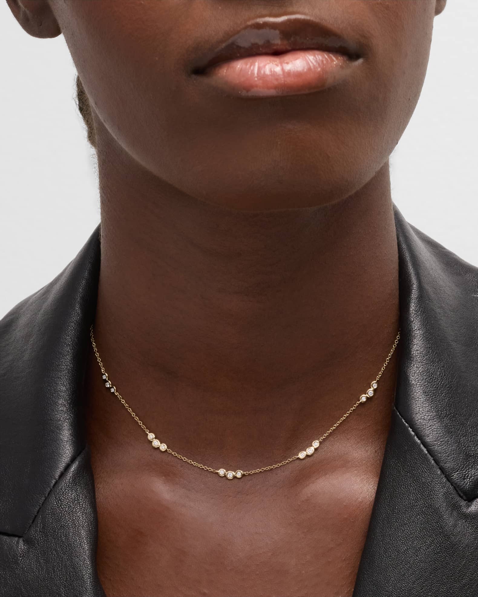 Zoe Lev Jewelry 14K Bezel Diamond Trio Segment Necklace, 14-16"L | Neiman Marcus