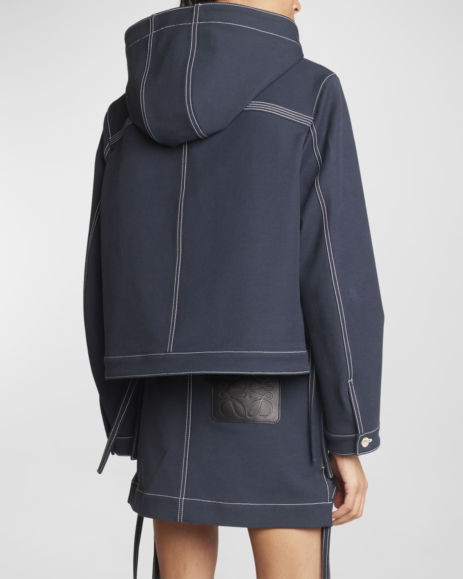 Loewe Leather-Pocket Crop Hooded Workwear Jacket | Neiman Marcus
