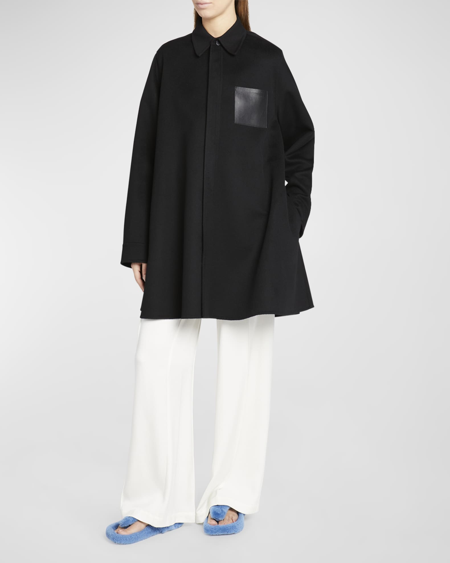 Loewe Anagram Leather-Pocket Wool Trapeze Coat | Neiman Marcus
