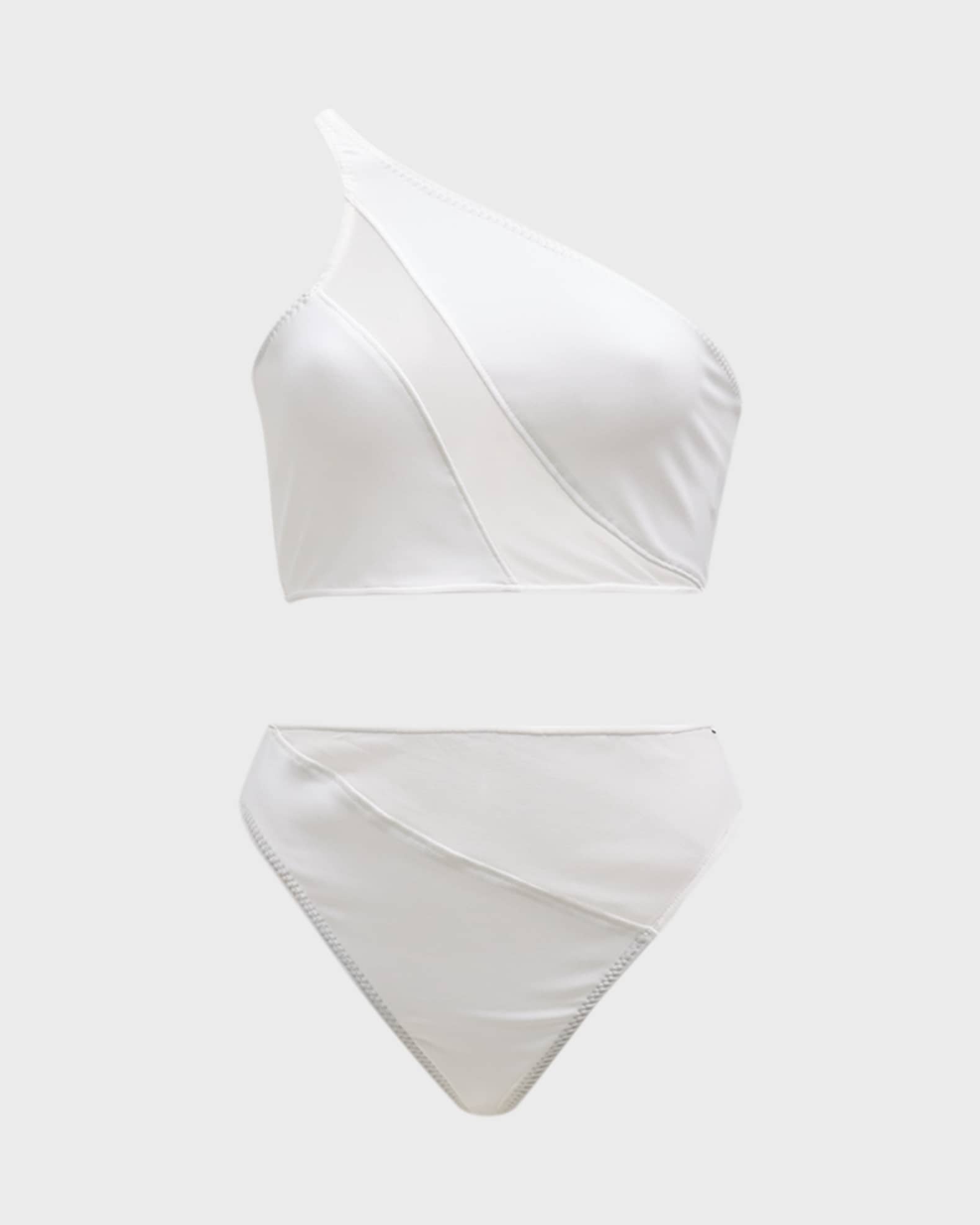 Norma Kamali Snake Mesh One-Shoulder Swim Top | Neiman Marcus