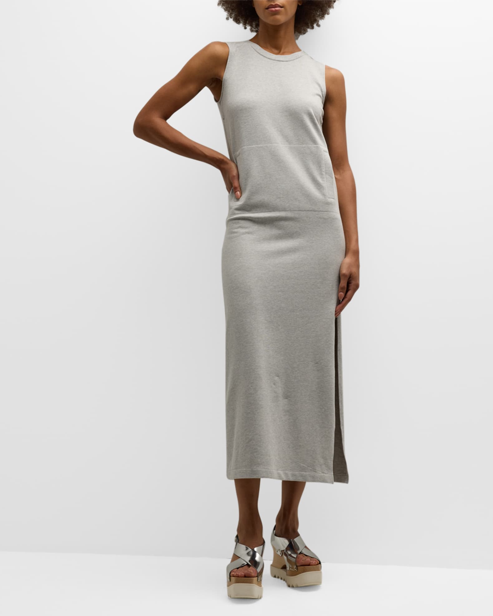 Norma Kamali Sleeveless Tailored Terry Side-Slit Gown | Neiman Marcus