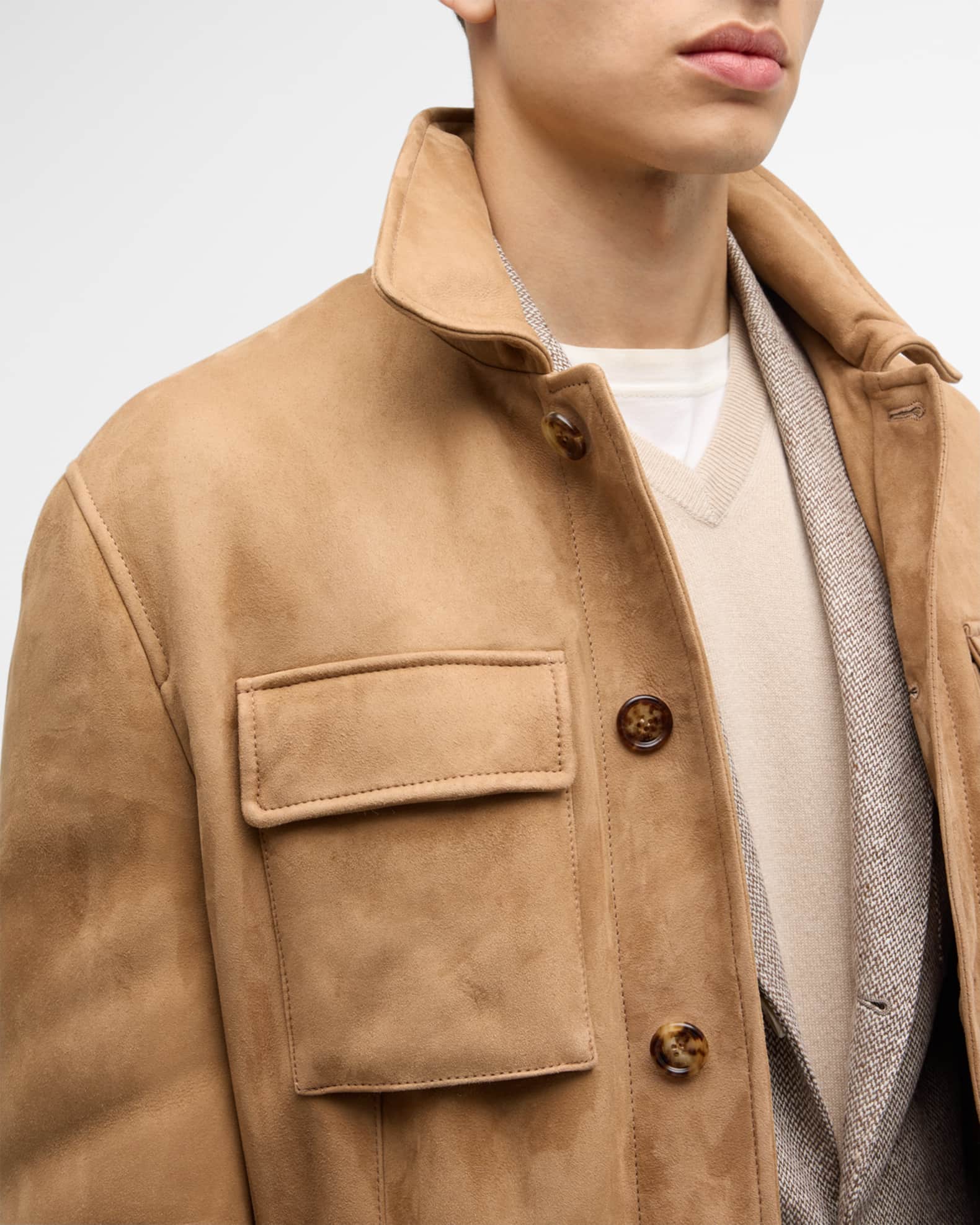 Brunello Cucinelli Men's Shearling-Lined Suede Field Jacket | Neiman Marcus