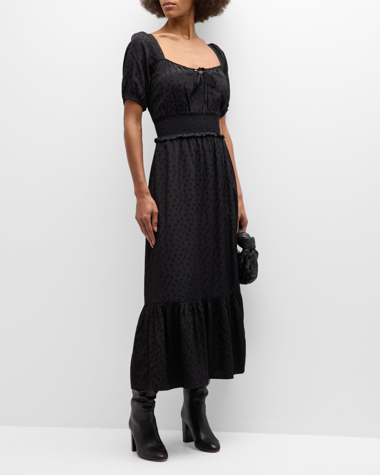 PAIGE Avonne Floral Square-Neck A-Line Midi Dress | Neiman Marcus