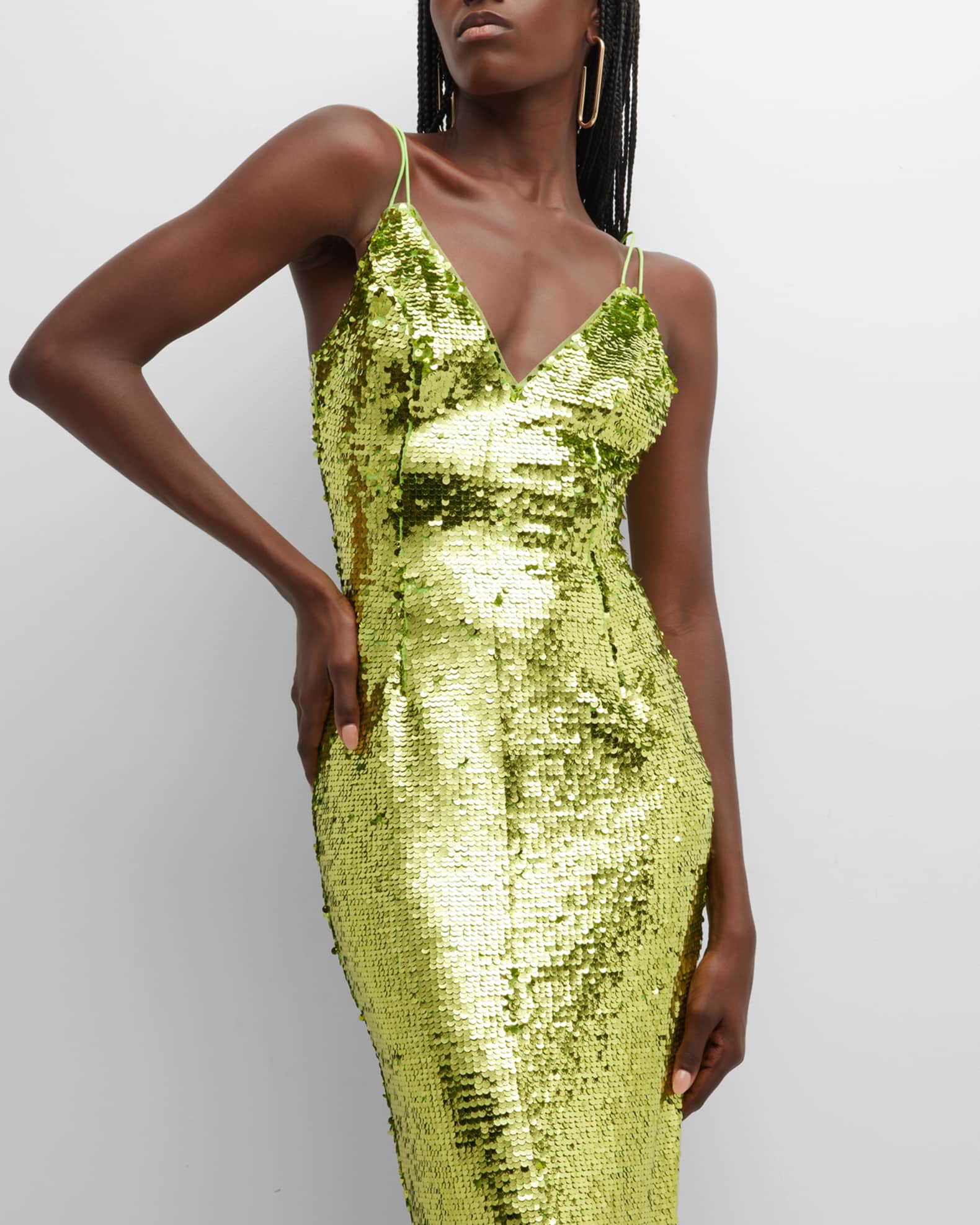 Liv Foster Sleeveless Sequin V-Neck Midi Dress | Neiman Marcus