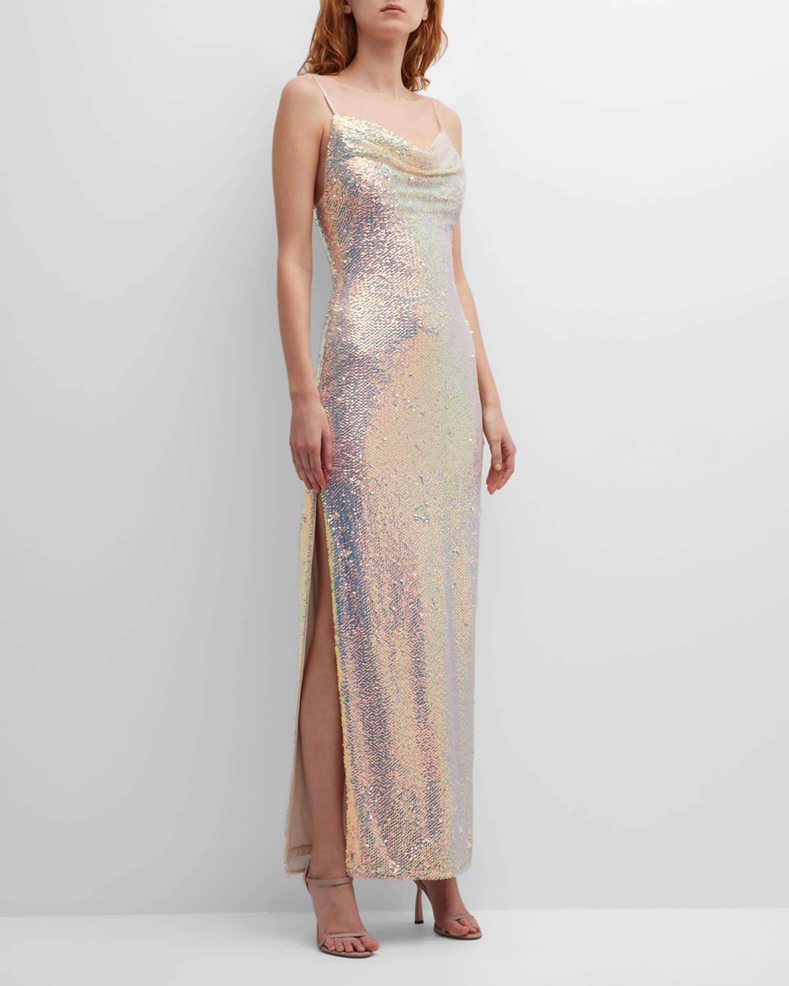 Liv Foster Sleeveless Cowl-Neck Sequin Column Gown | Neiman Marcus