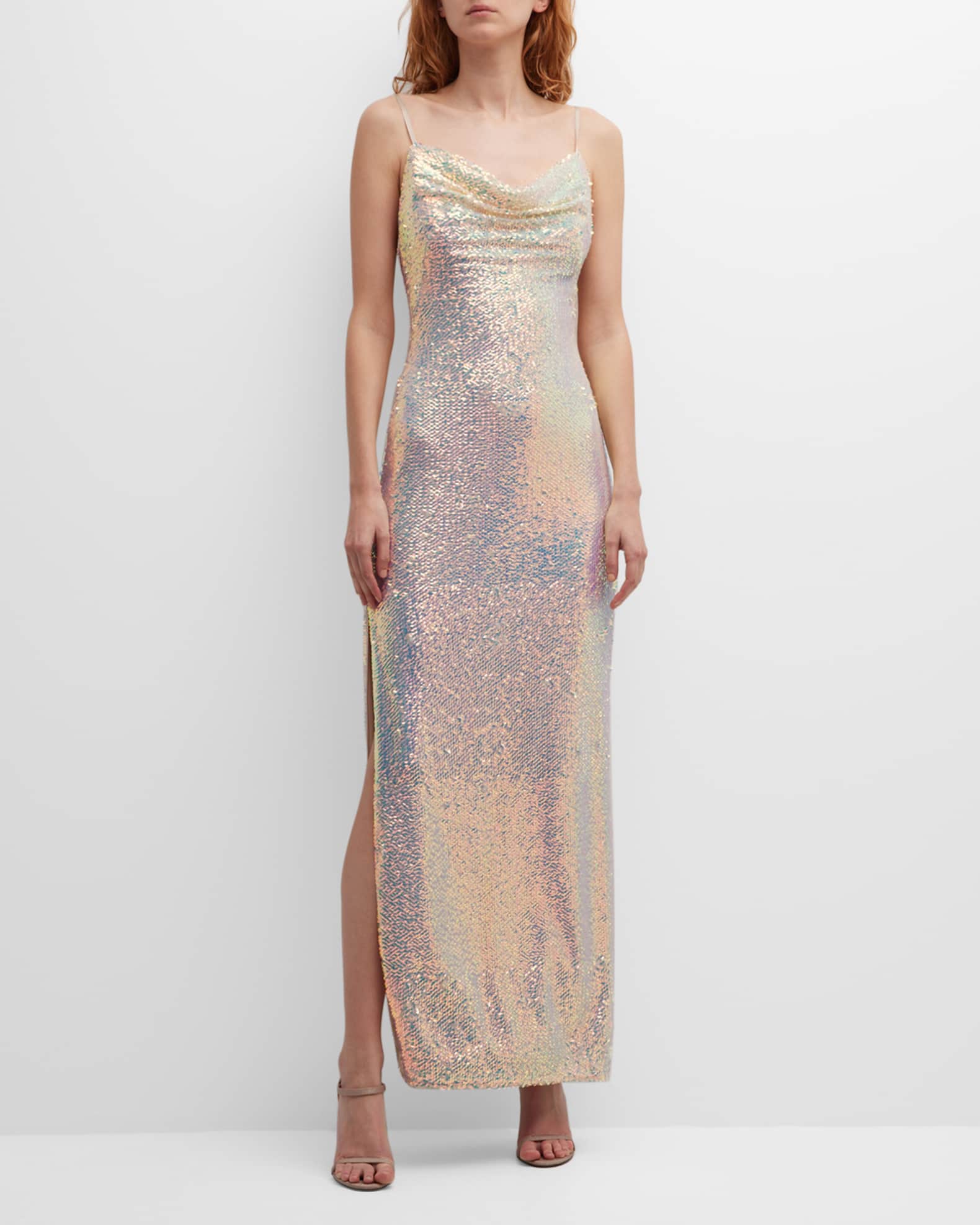 Liv Foster Sleeveless Cowl-Neck Sequin Column Gown | Neiman Marcus