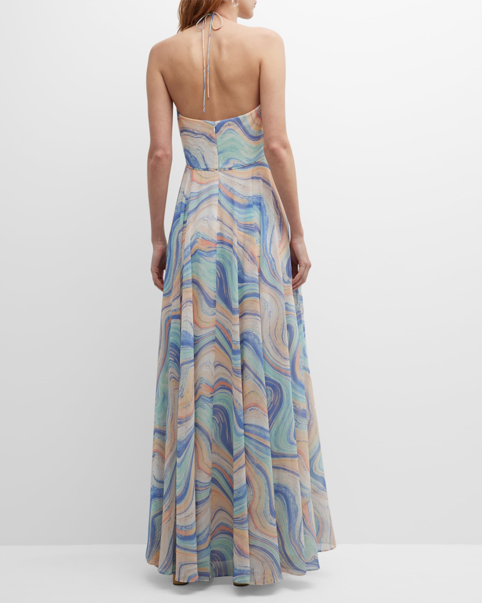 Liv Foster Sleeveless Swirl-Print Chiffon Maxi Dress | Neiman Marcus