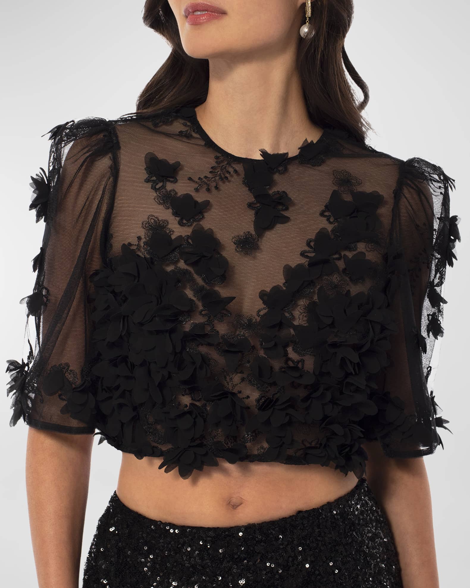 HELSI Addison Embroidered Mesh Crop Top | Neiman Marcus