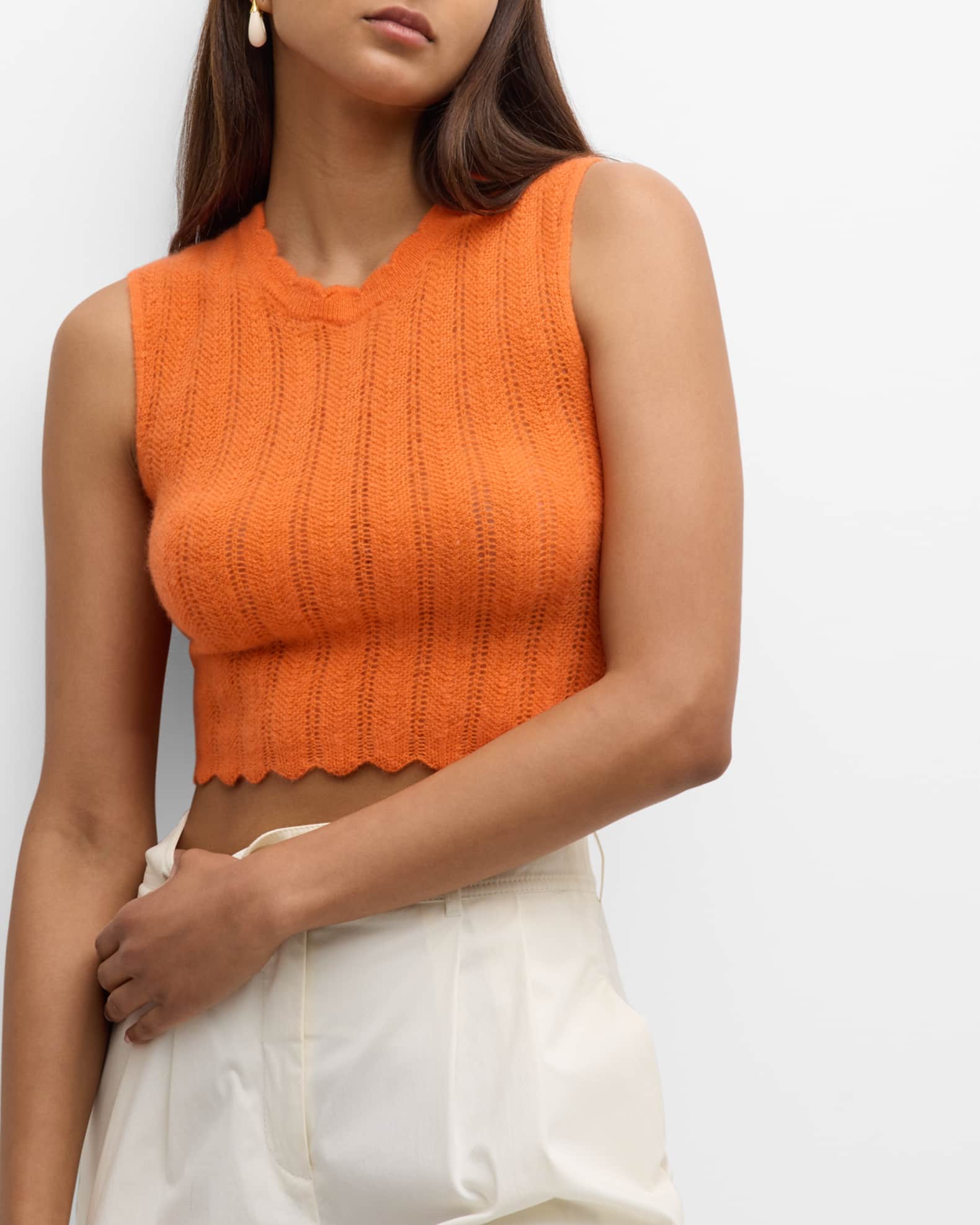 Naadam Cashmere Scalloped Crop Top | Neiman Marcus