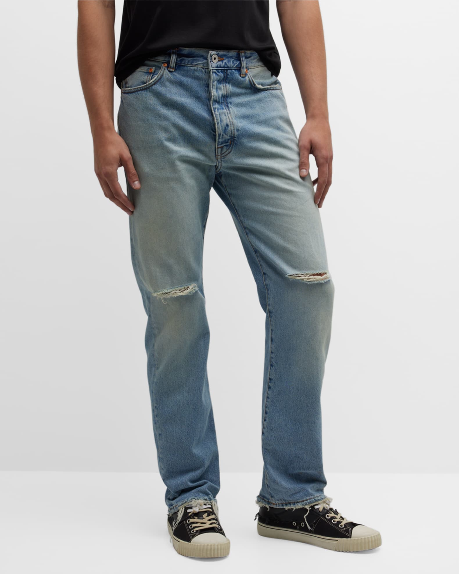 PURPLE Men's Distressed Vintage-Wash Jeans | Neiman Marcus