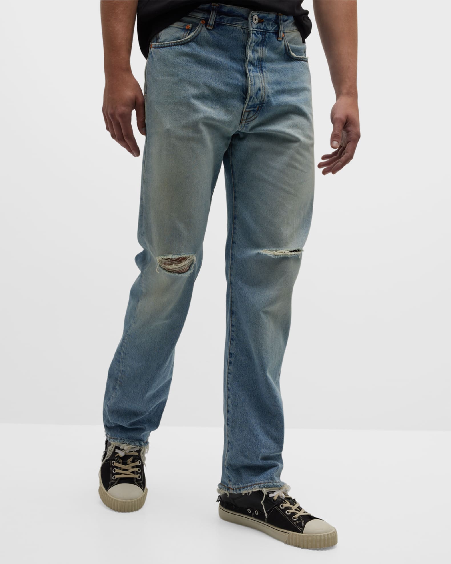 PURPLE Men's Distressed Vintage-Wash Jeans | Neiman Marcus