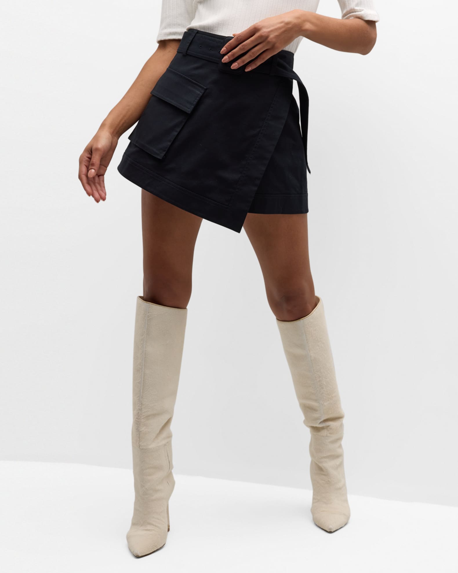 SIMKHAI Lizette Belted Stretch Cotton Utility Skorts | Neiman Marcus