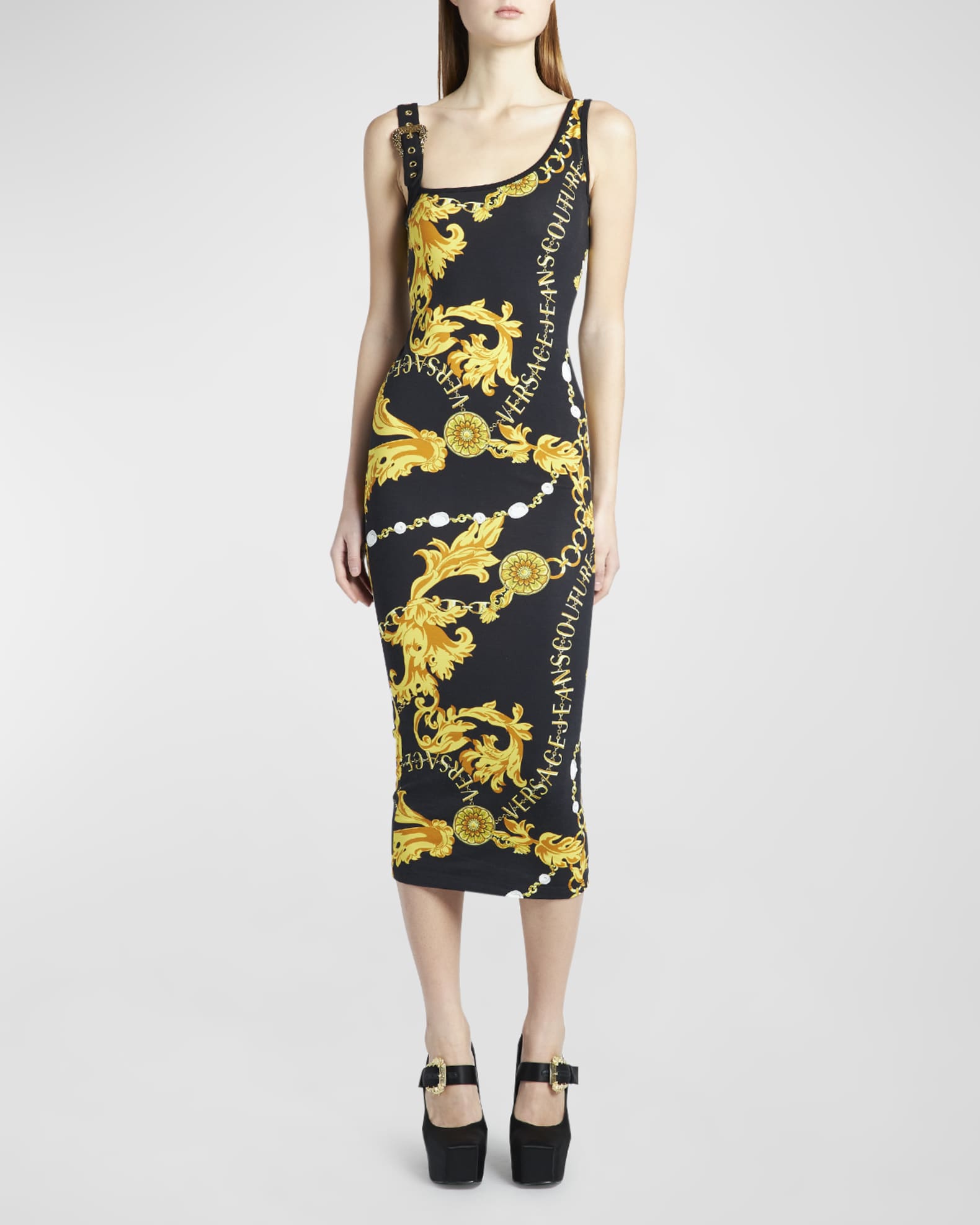 Versace Jeans Couture Chain Couture Asymmetric Midi Dress | Neiman Marcus