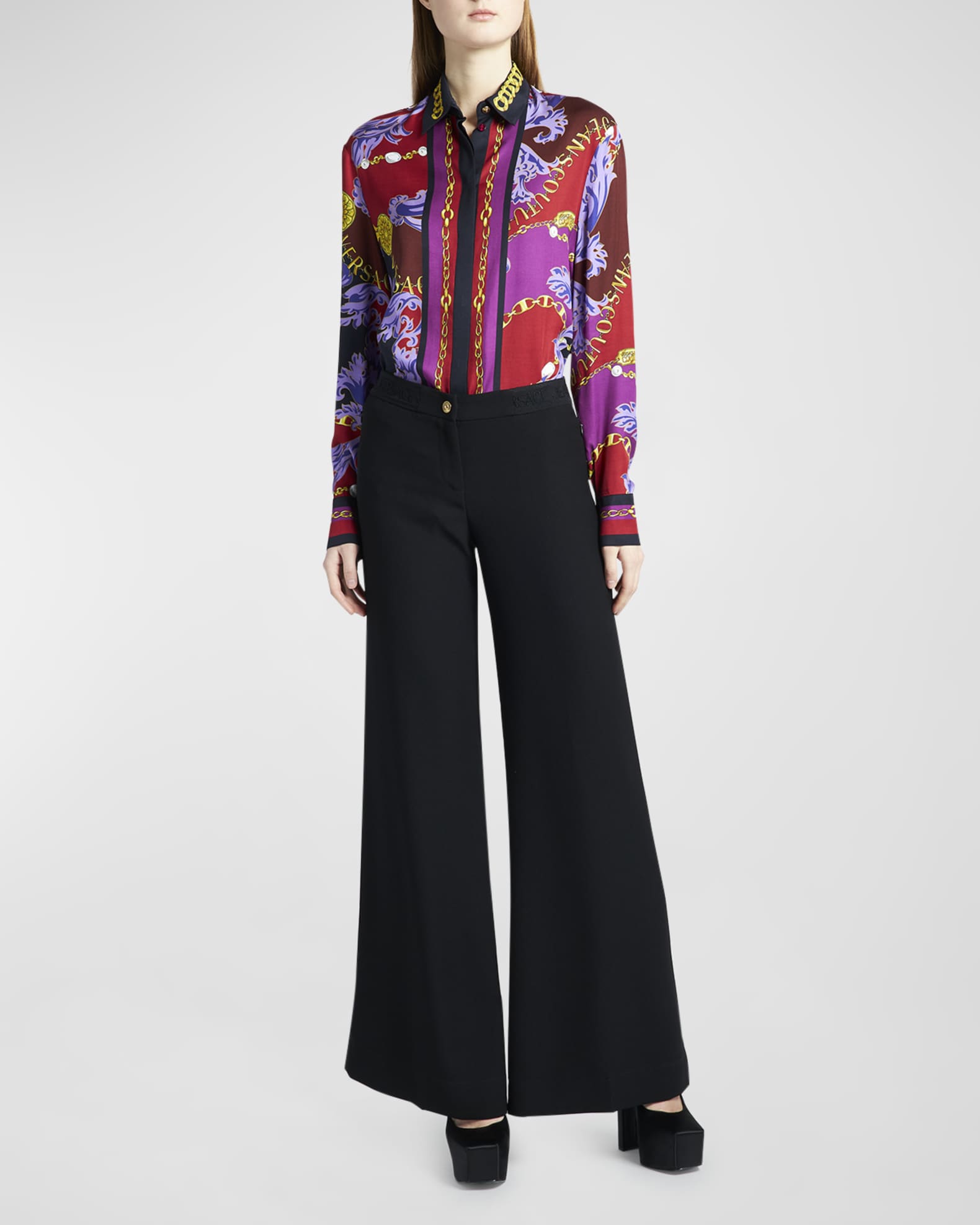 Versace Jeans Couture Logo Band Wide-Leg Pants | Neiman Marcus