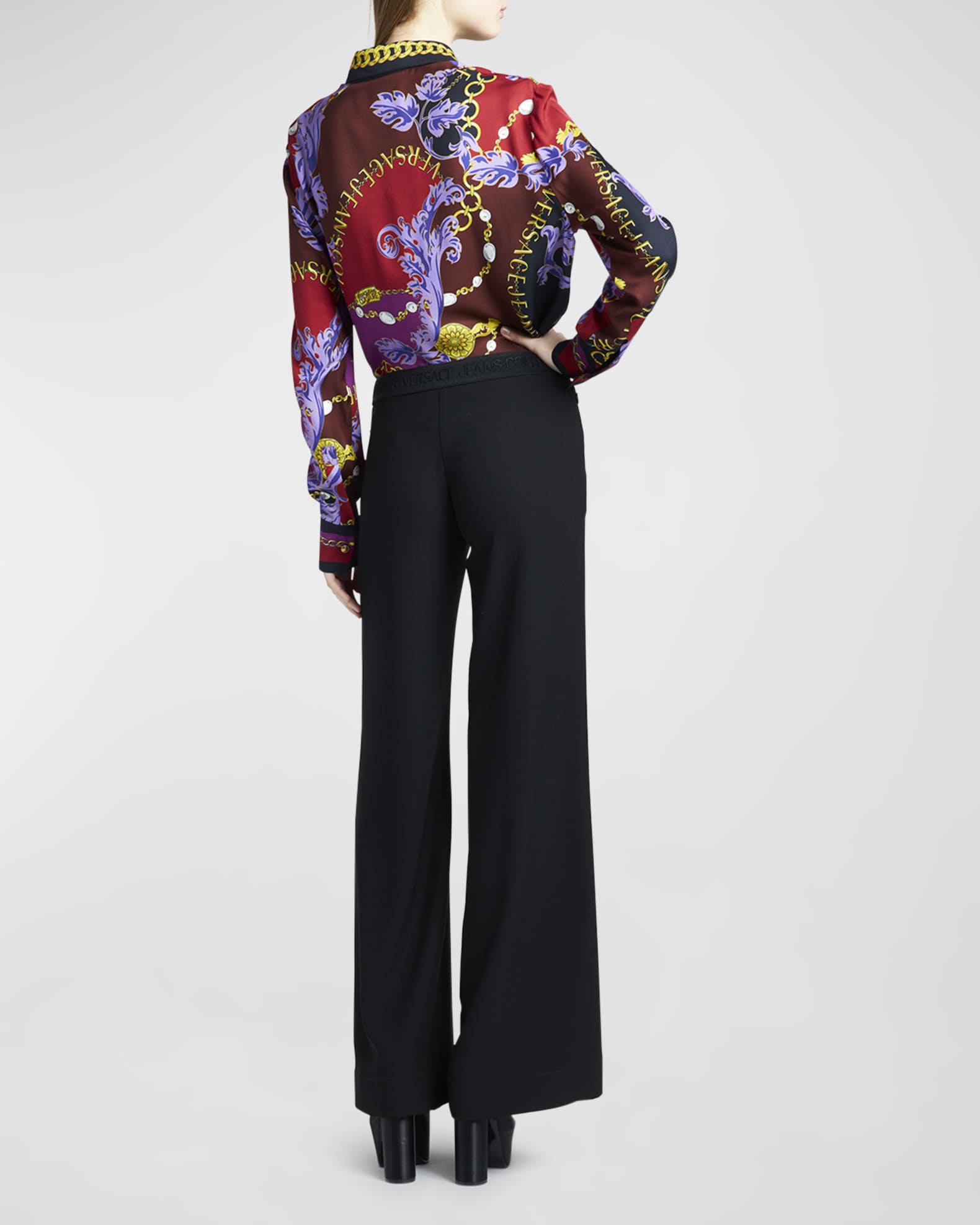Versace Jeans Couture Logo Band Wide-Leg Pants | Neiman Marcus