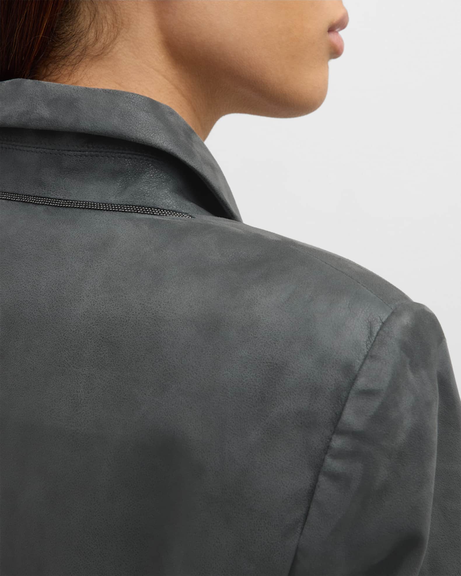 Brunello Cucinelli Shiny Suede Double-Breasted Blazer Jacket | Neiman ...