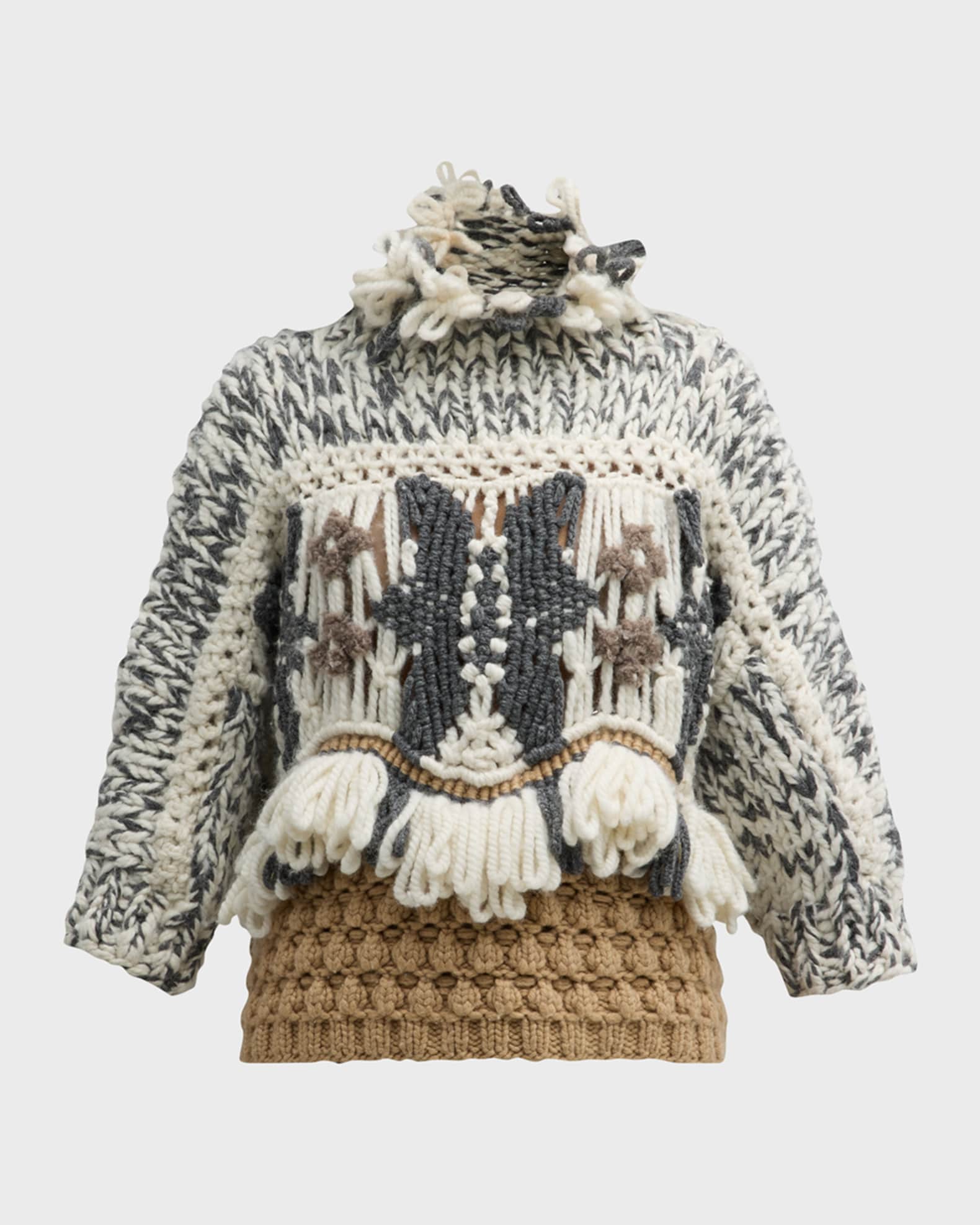 Brunello Cucinelli Cashmere Knit Sweater with Intarsia Macrame Details ...