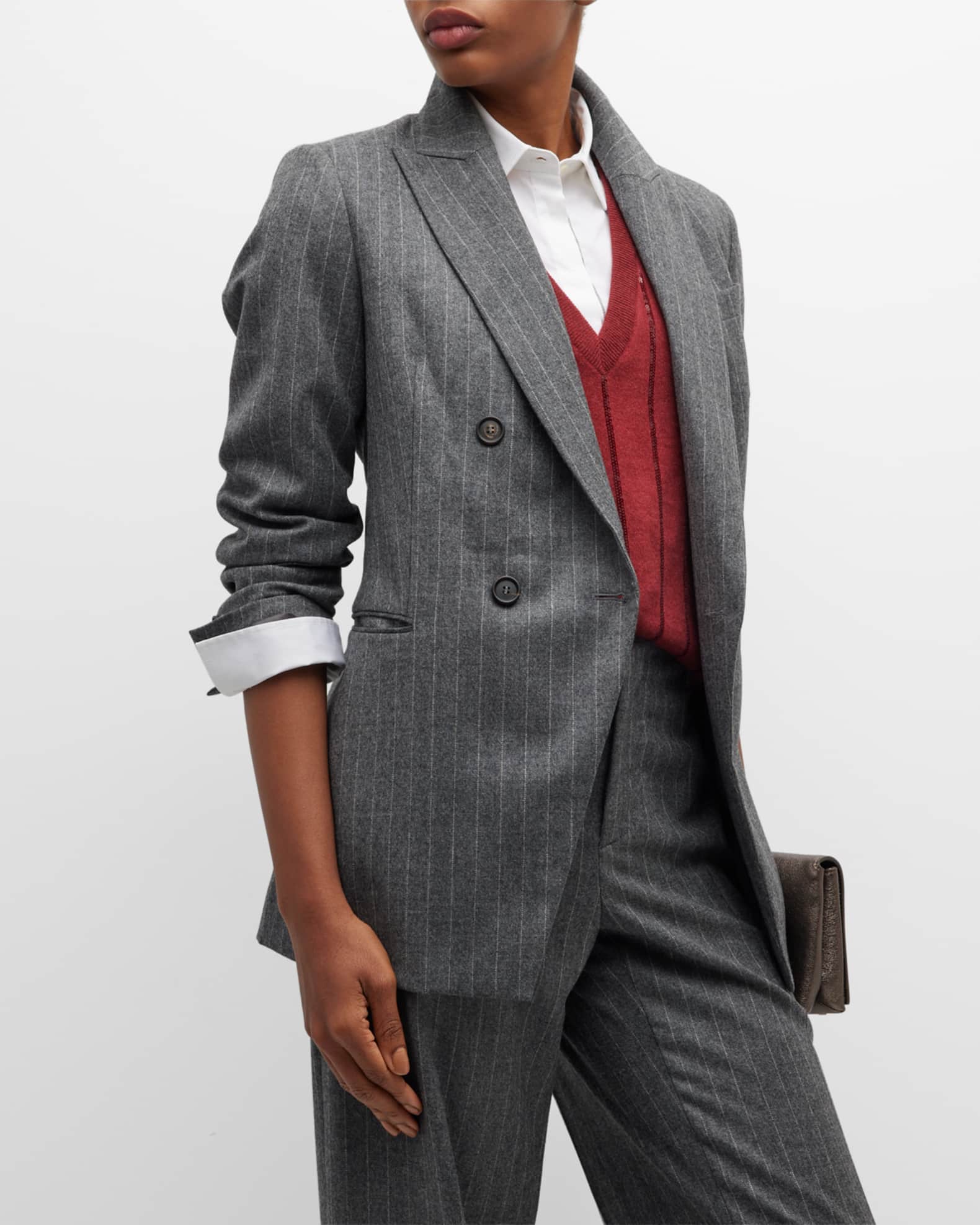 Brunello Cucinelli Sparkle Pinstripe Cutaway Blazer Jacket | Neiman Marcus
