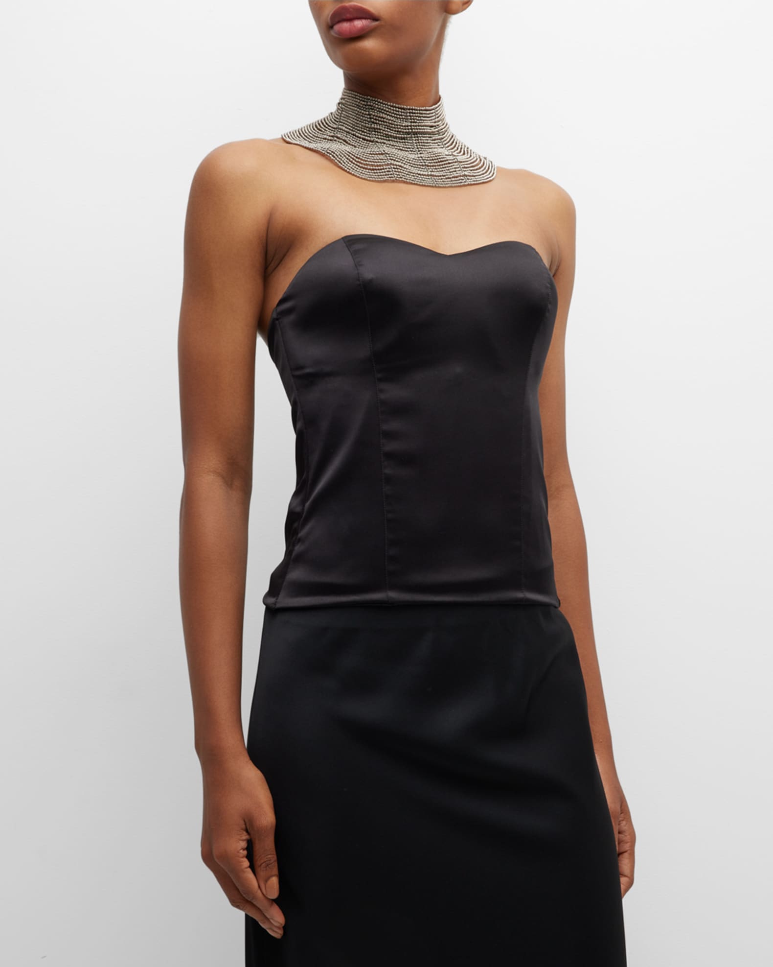 Brunello Cucinelli Sweetheart Satin Bustier Top | Neiman Marcus