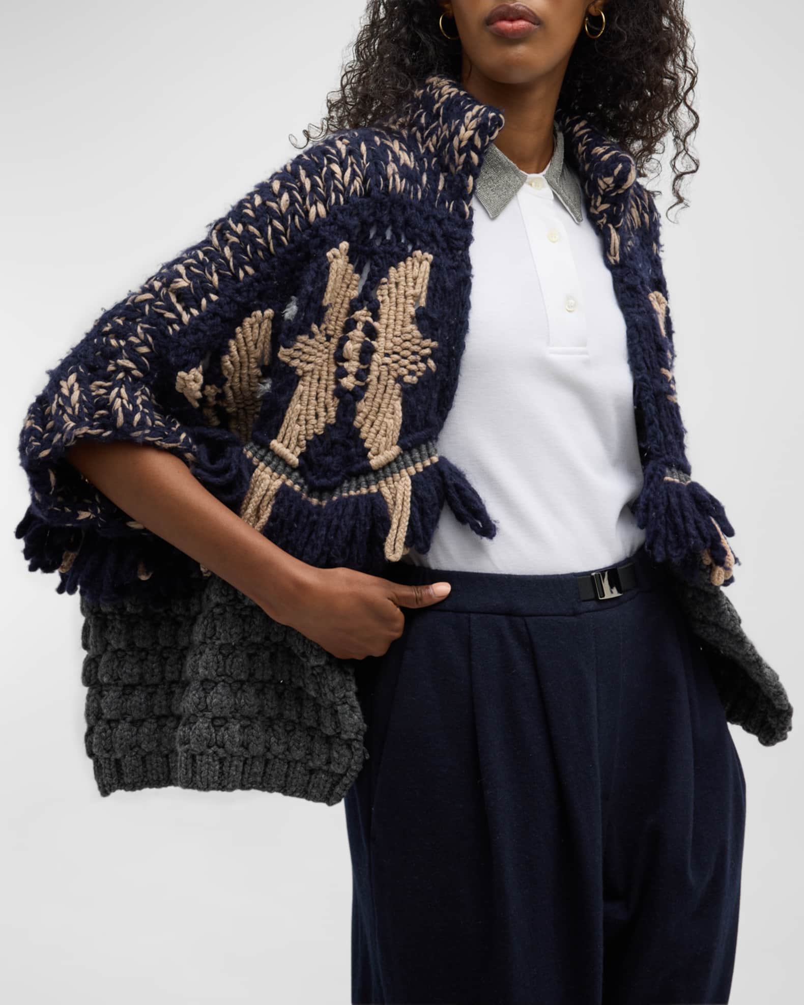 Brunello Cucinelli Cashmere Opera Cardigan with Intarsia Macrame Detail ...