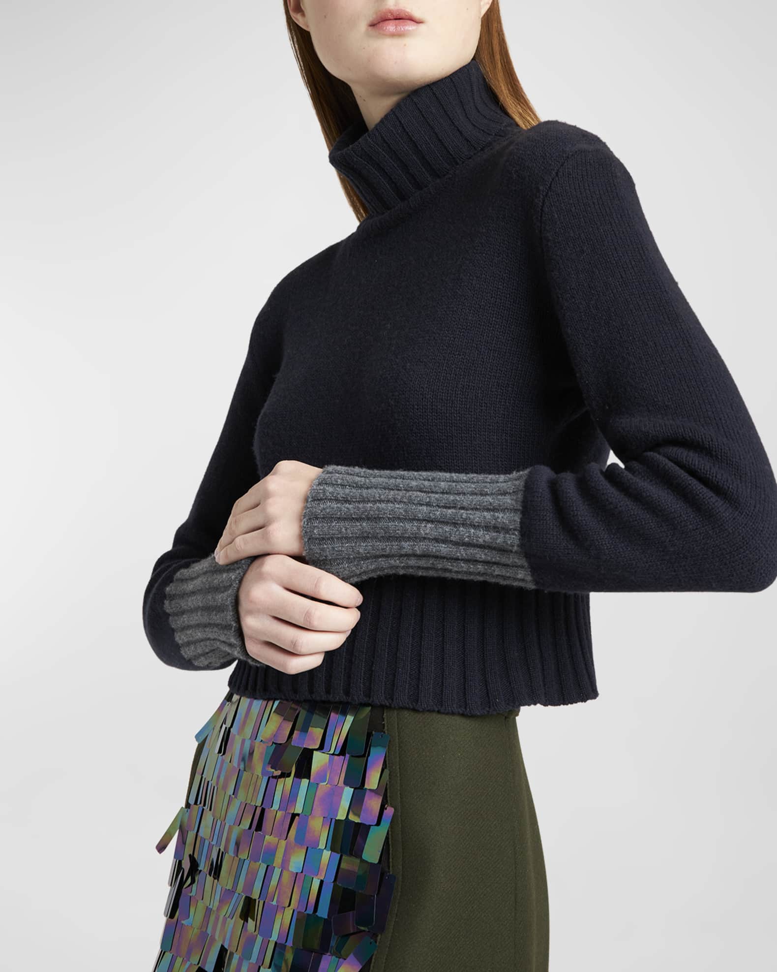 Plan C Turtleneck Bicolor Wool Sweater | Neiman Marcus