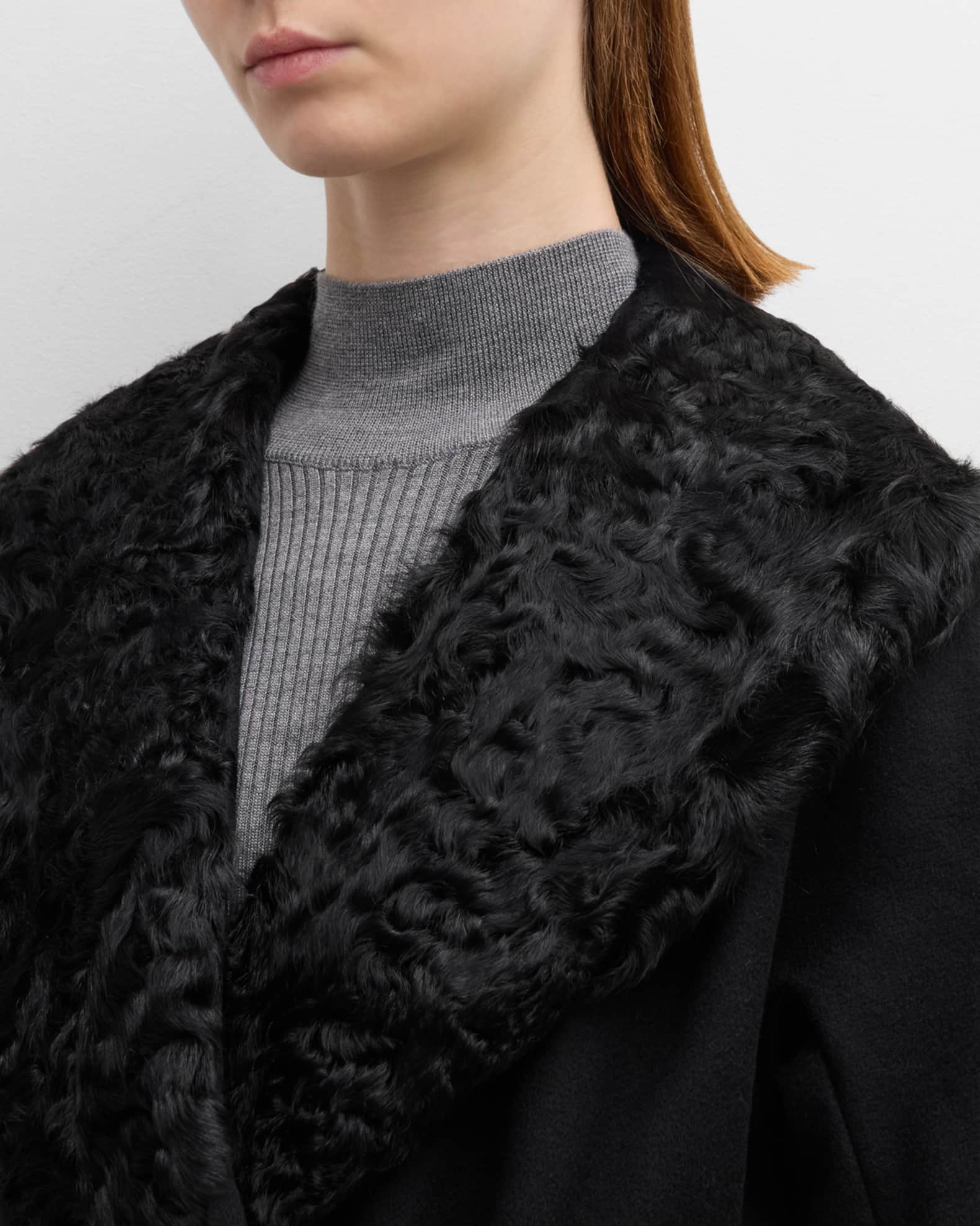 Sofia Cashmere Cashmere Belted Wrap Coat with Curly Shearling Collar | Neiman Marcus