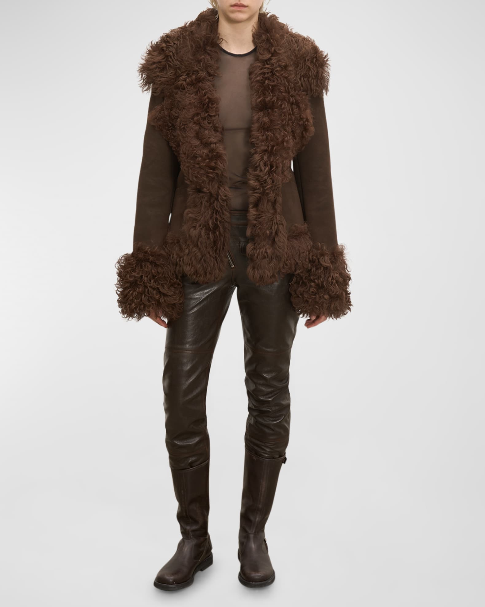 HALFBOY Leather Short Jacket with Shearling Trim | Neiman Marcus