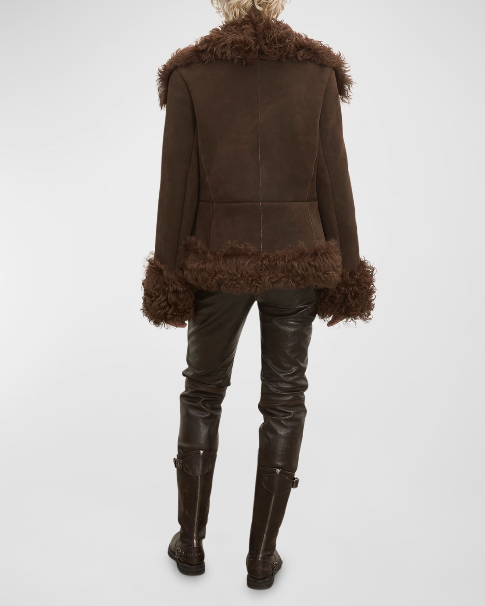 HALFBOY Leather Short Jacket with Shearling Trim | Neiman Marcus