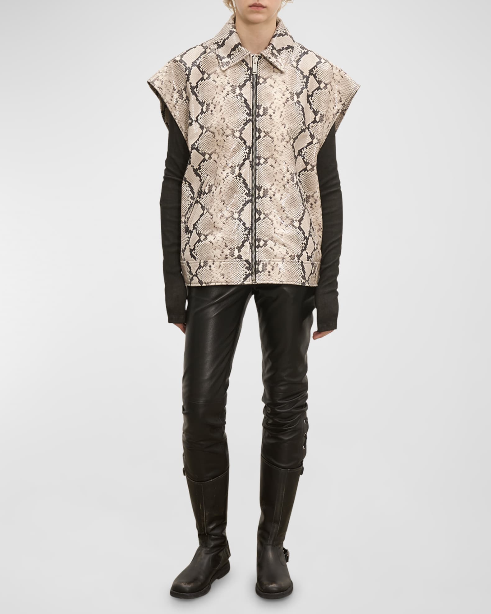 HALFBOY Snake-Print Leather Biker Vest | Neiman Marcus