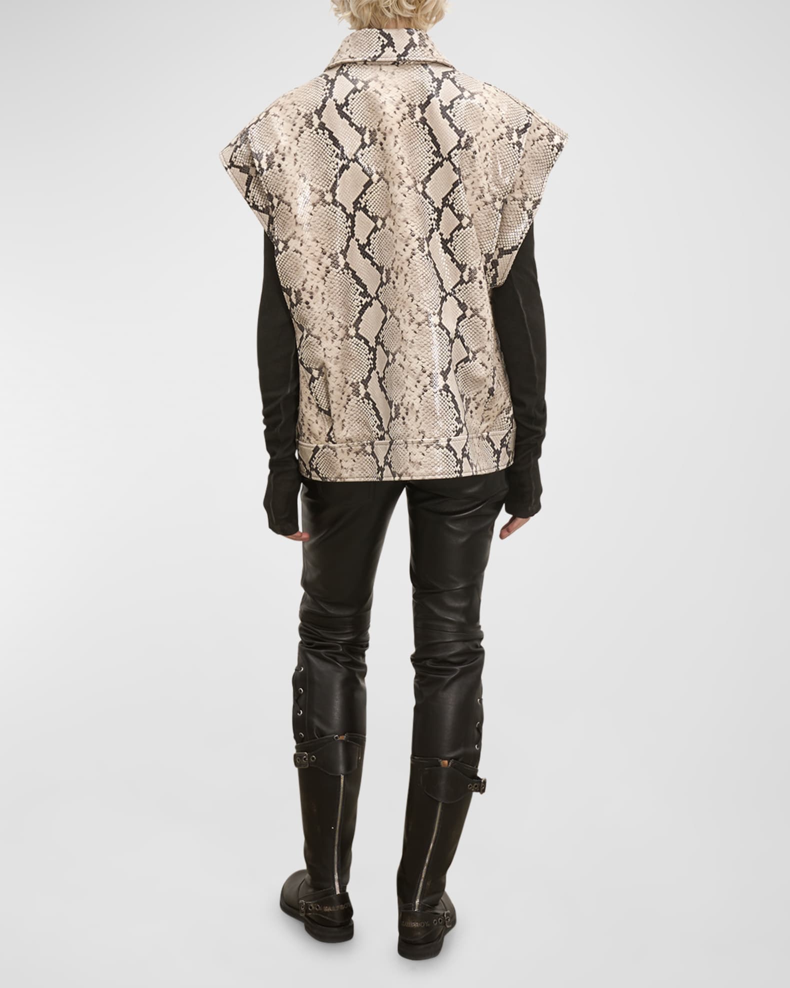 HALFBOY Snake-Print Leather Biker Vest | Neiman Marcus