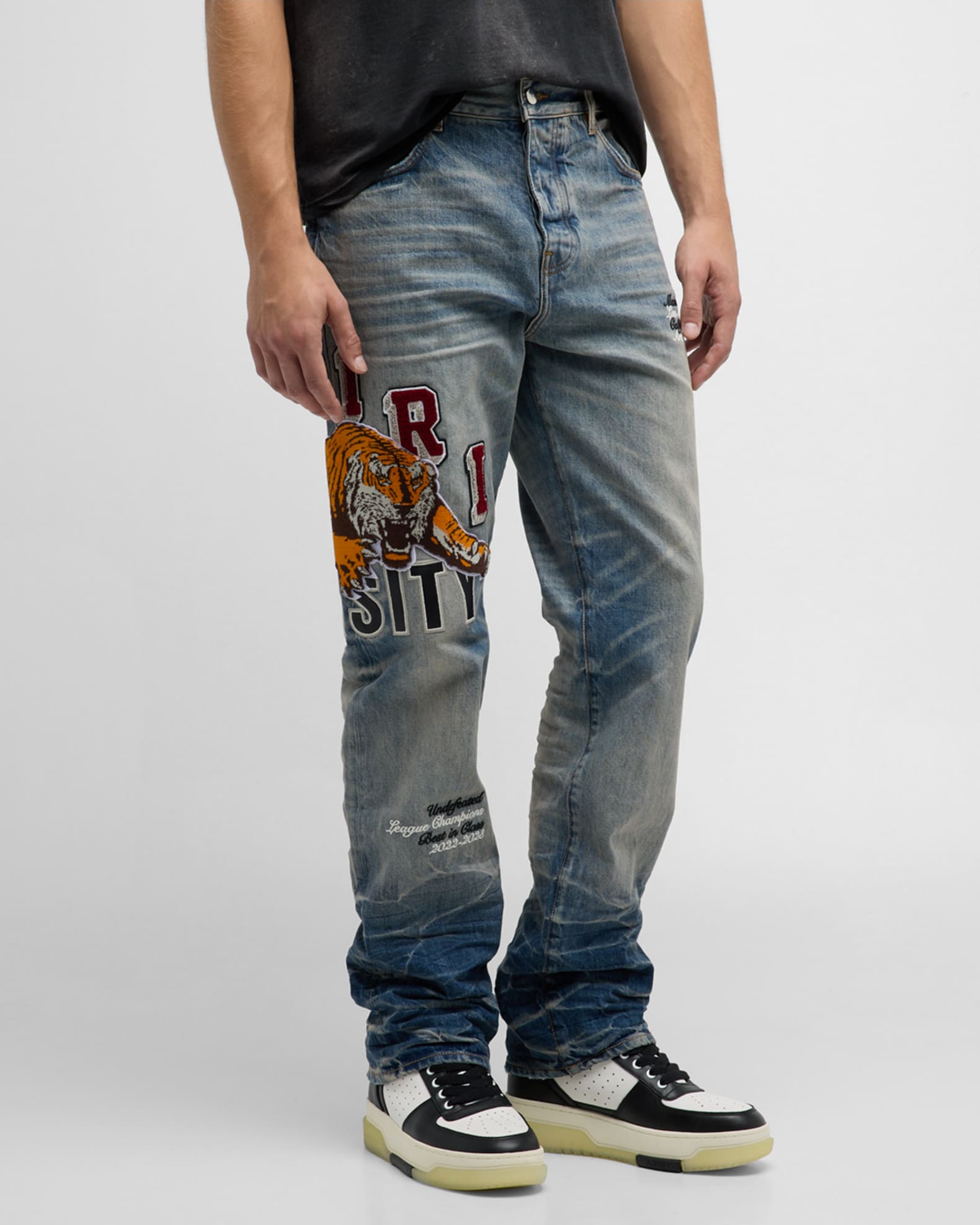 Amiri Men's Faded Varsity Tiger Straight-Leg Jeans | Neiman Marcus