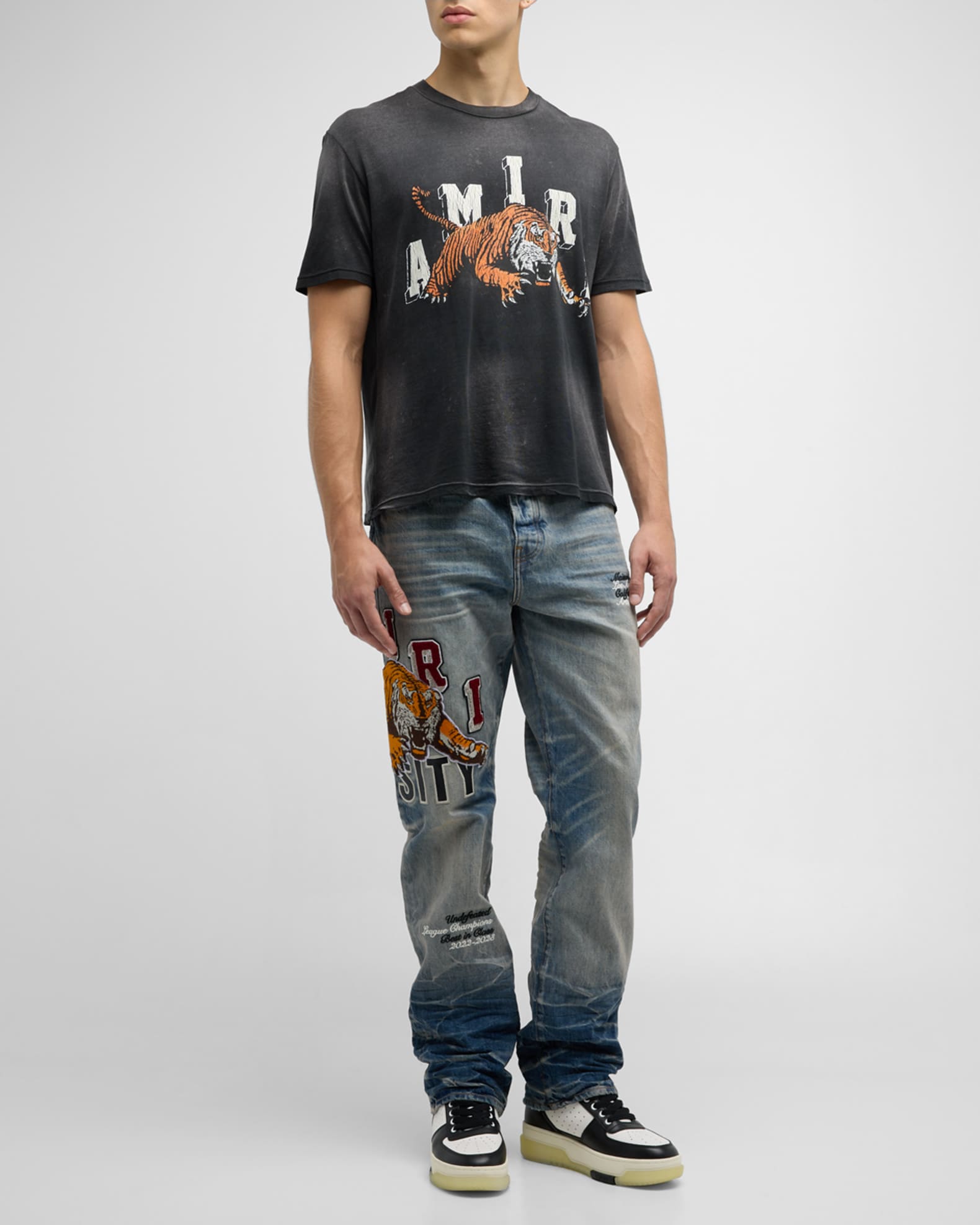 Amiri Men's Faded Varsity Tiger Straight-Leg Jeans | Neiman Marcus