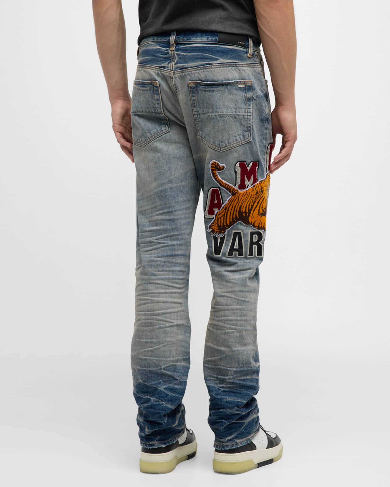 Amiri Men's Faded Varsity Tiger Straight-Leg Jeans | Neiman Marcus