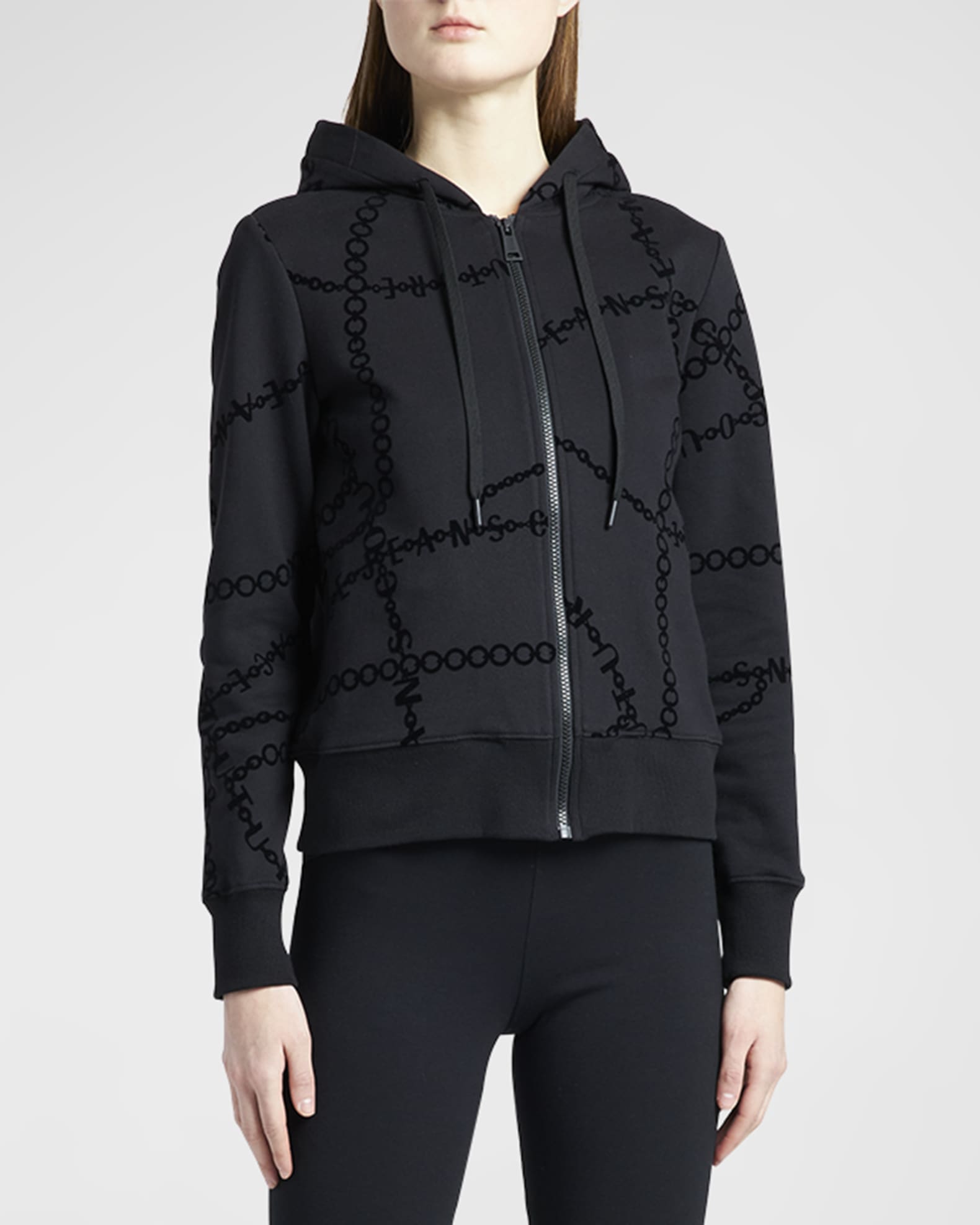 Versace Jeans Couture Hooded Zip-Front Chain-Print Jacket | Neiman Marcus