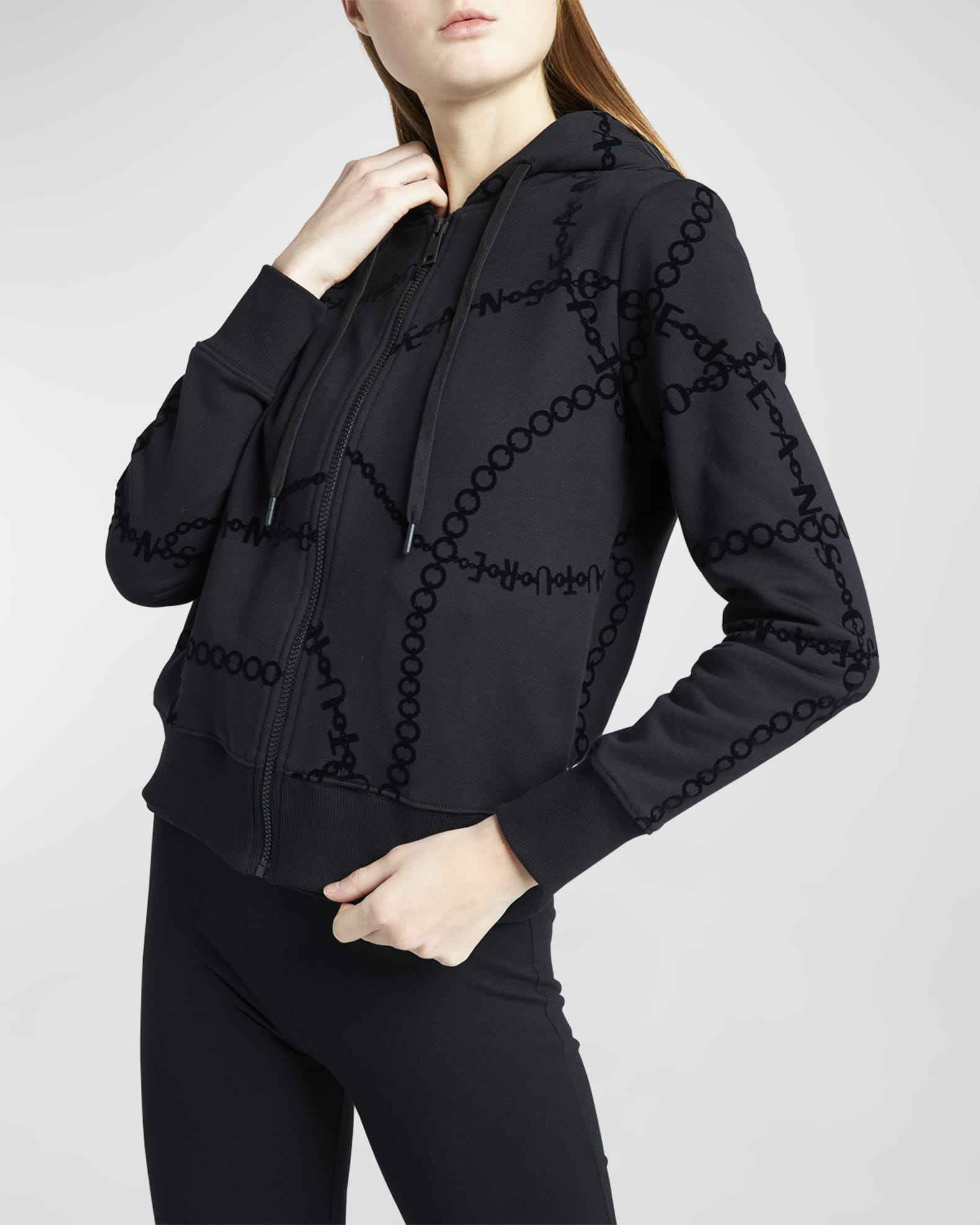 Versace Jeans Couture Hooded Zip-Front Chain-Print Jacket | Neiman Marcus