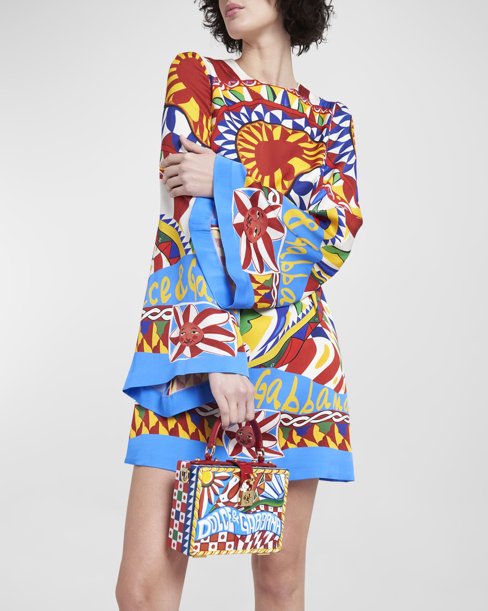 Dolce&Gabbana Carreto Charmeuse Printed Shift Dress | Neiman Marcus