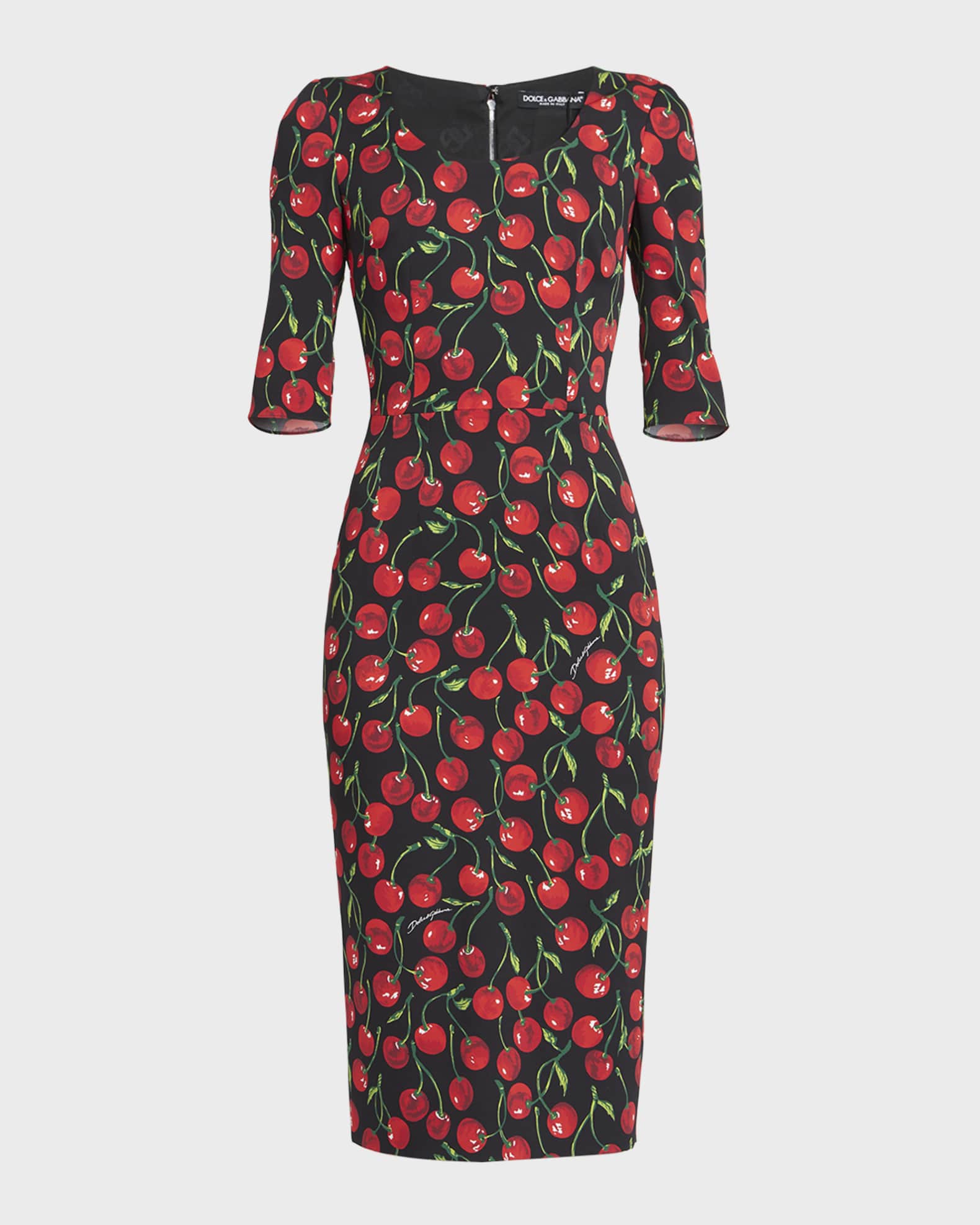 Dolceandgabbana Cherry Print Elbow Sleeve Midi Dress Neiman Marcus