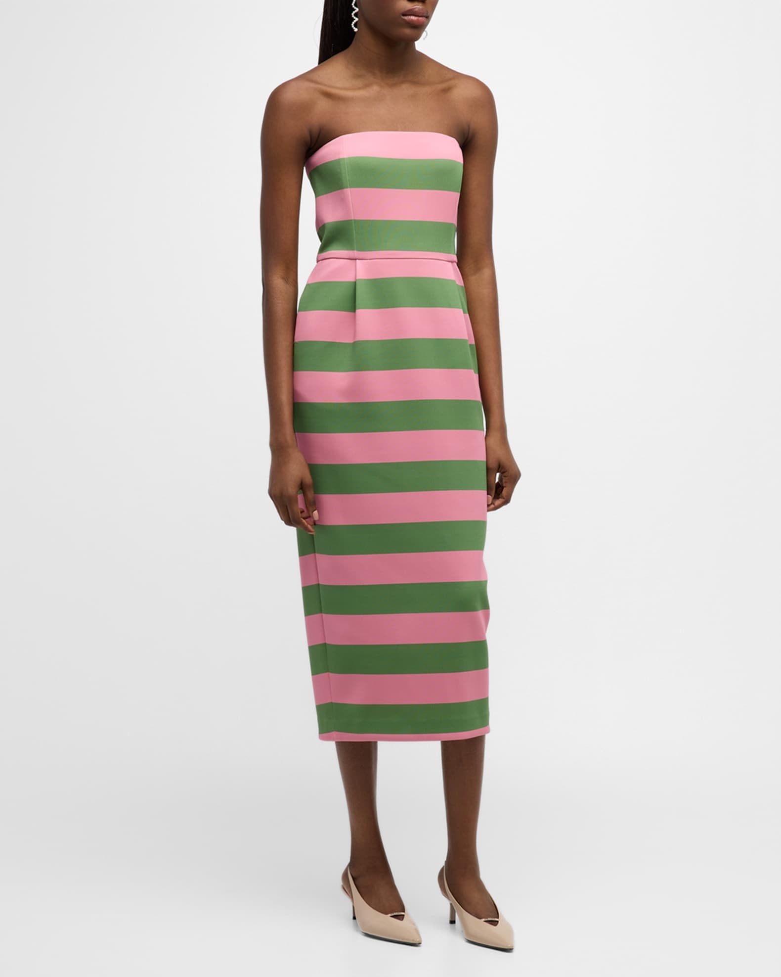 BERNADETTE Elena Strapless Striped Midi Column Dress | Neiman Marcus