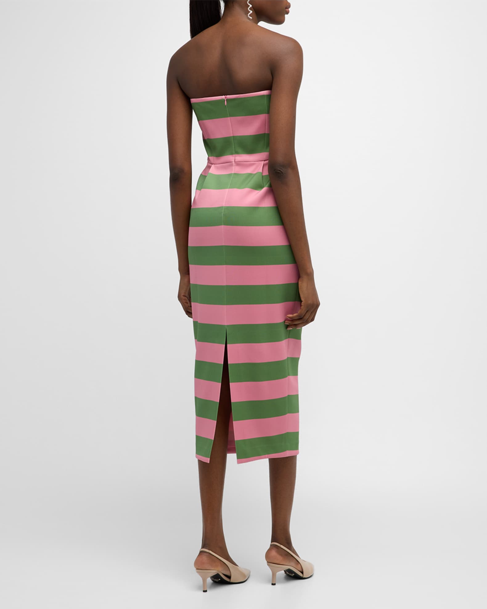 BERNADETTE Elena Strapless Striped Midi Column Dress | Neiman Marcus
