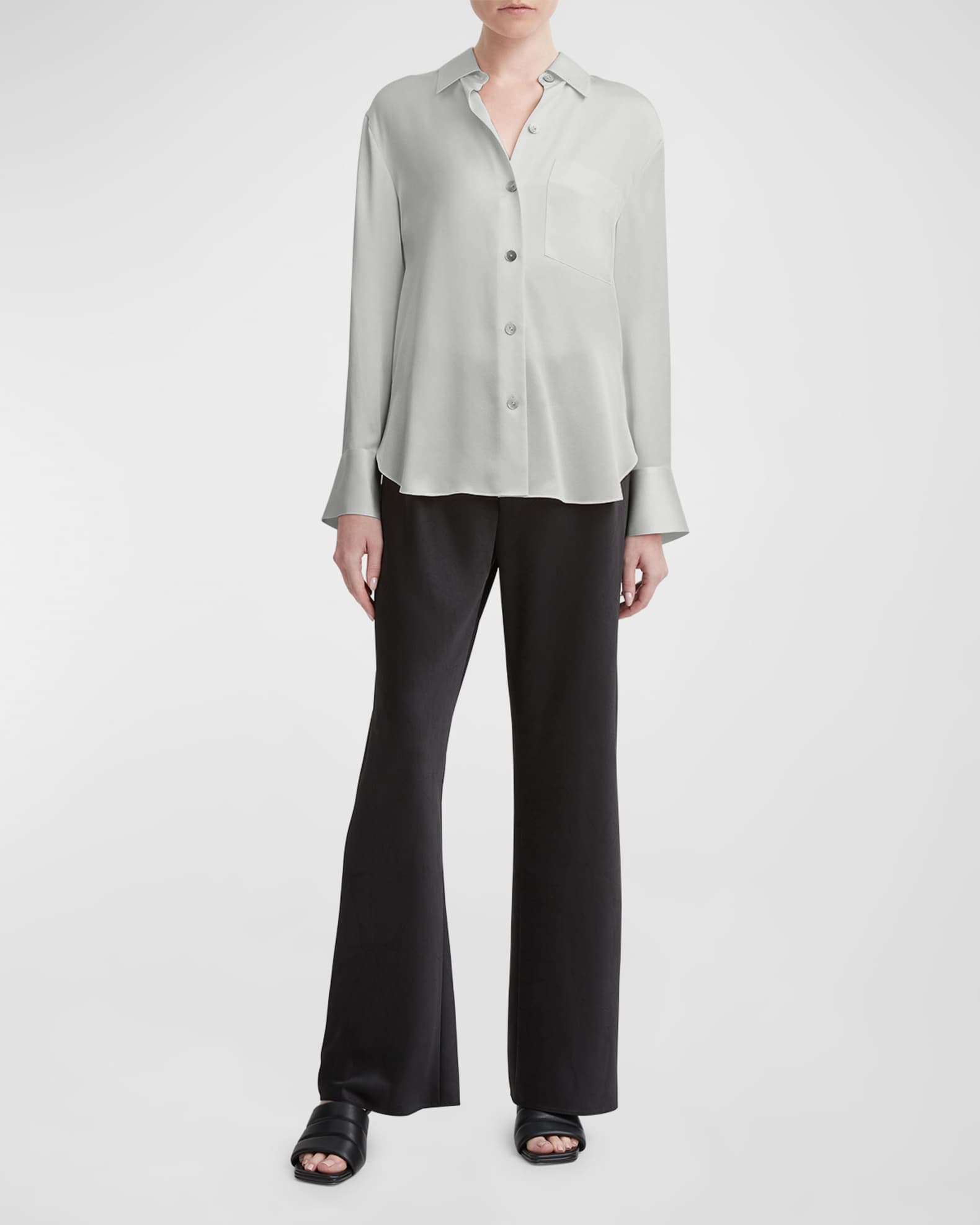 Vince Long-Sleeve Silk Chest Pocket Blouse | Neiman Marcus