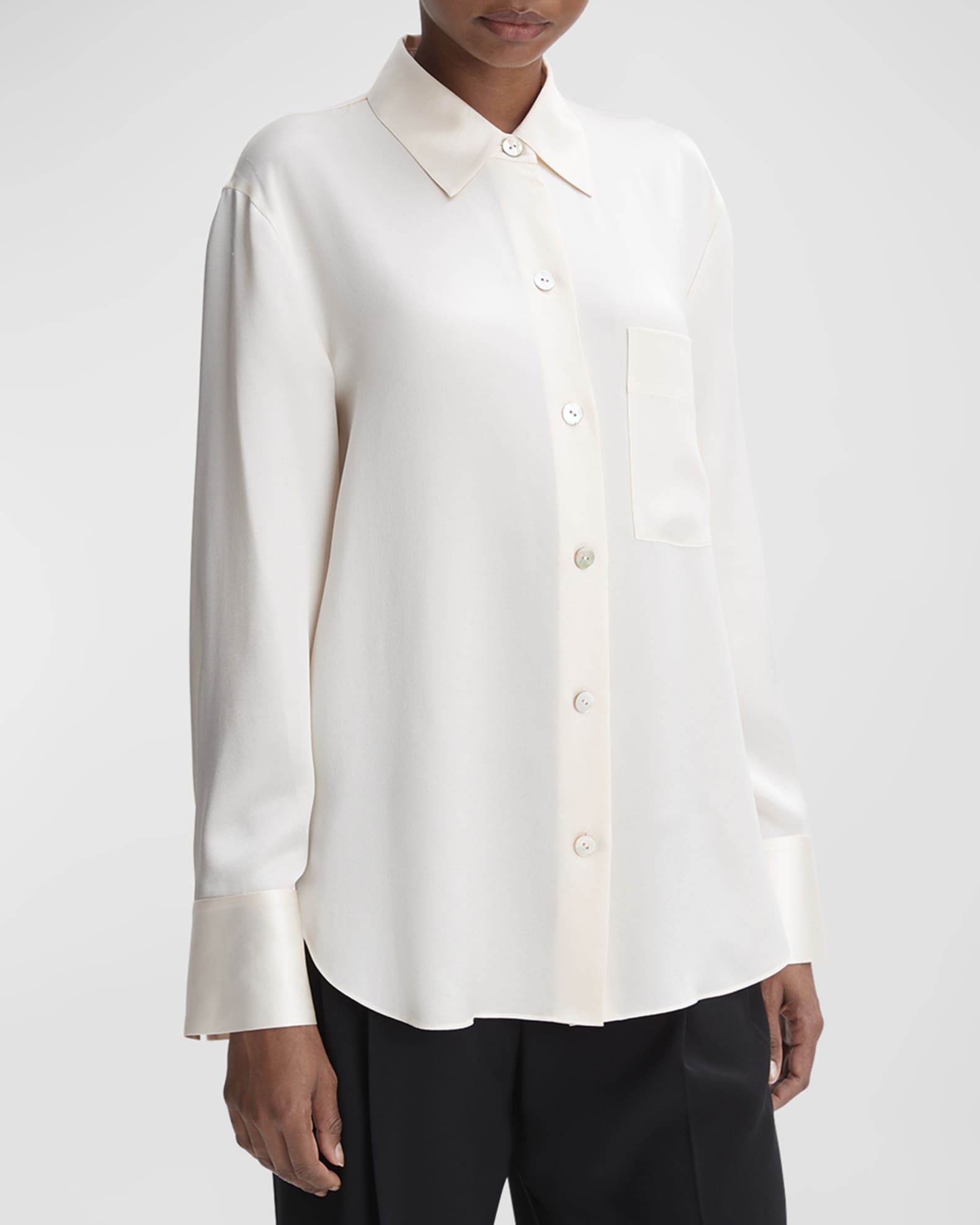 Vince Long-Sleeve Silk Chest Pocket Blouse | Neiman Marcus