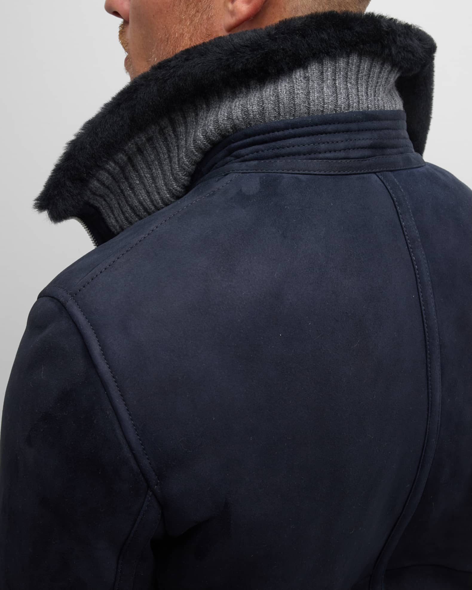 Brunello Cucinelli Men's Suede Bomber Jacket with Fur Collar | Neiman ...