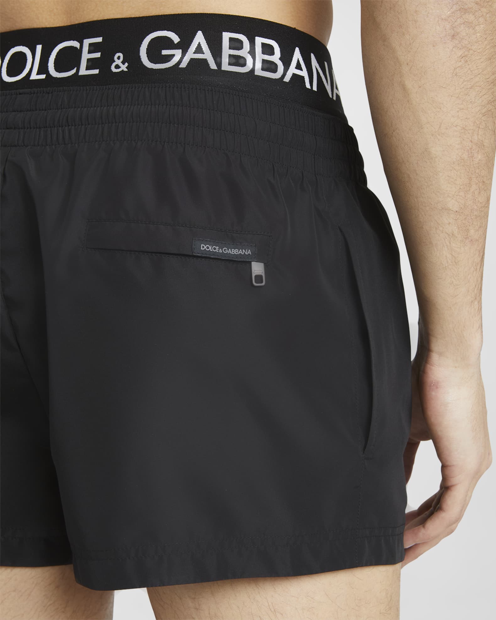 Dolce&Gabbana Men's Swim Shorts with DG Logo Waist | Neiman Marcus