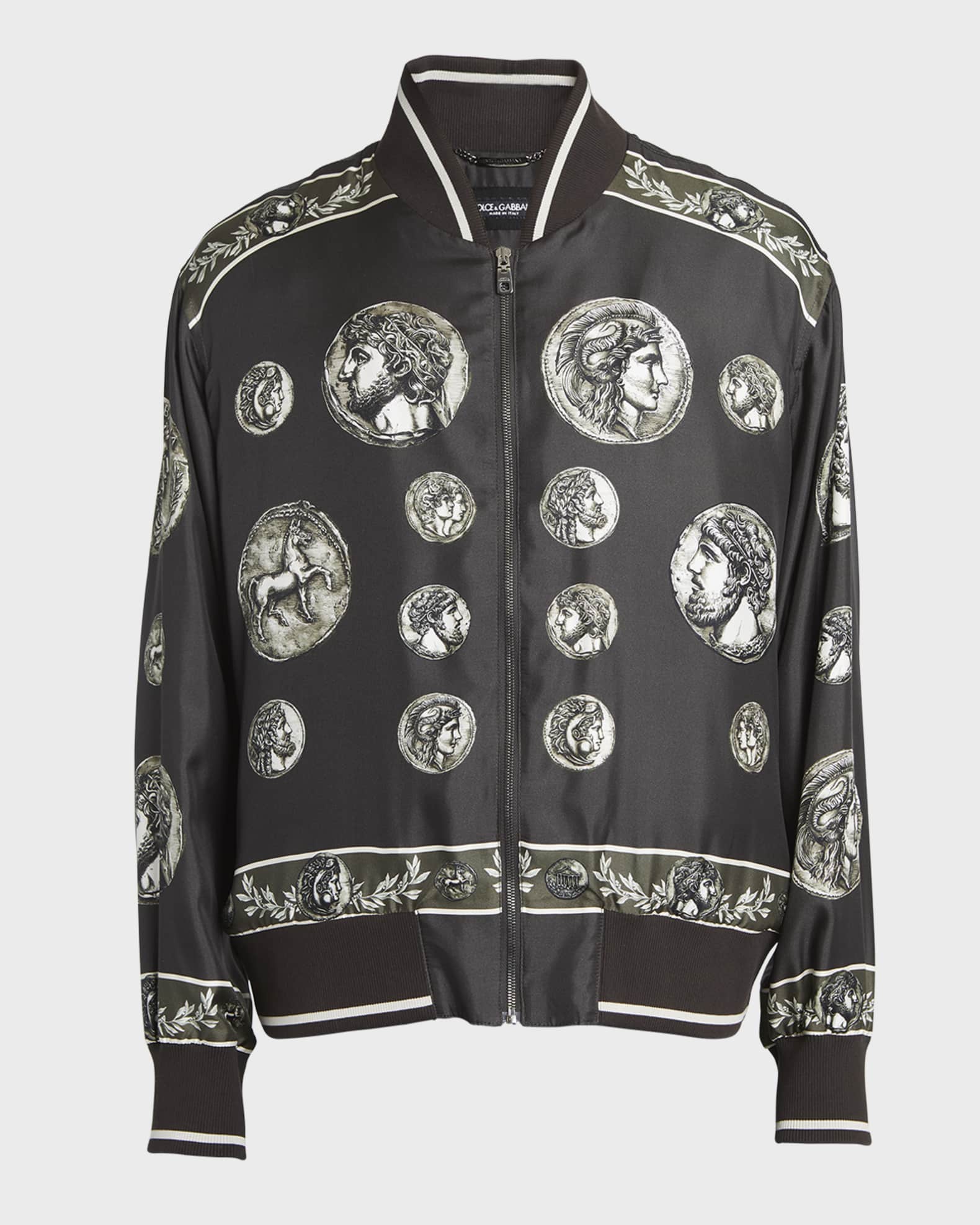 Dolce&Gabbana Men's Roma Coin Silk Bomber Jacket | Neiman Marcus