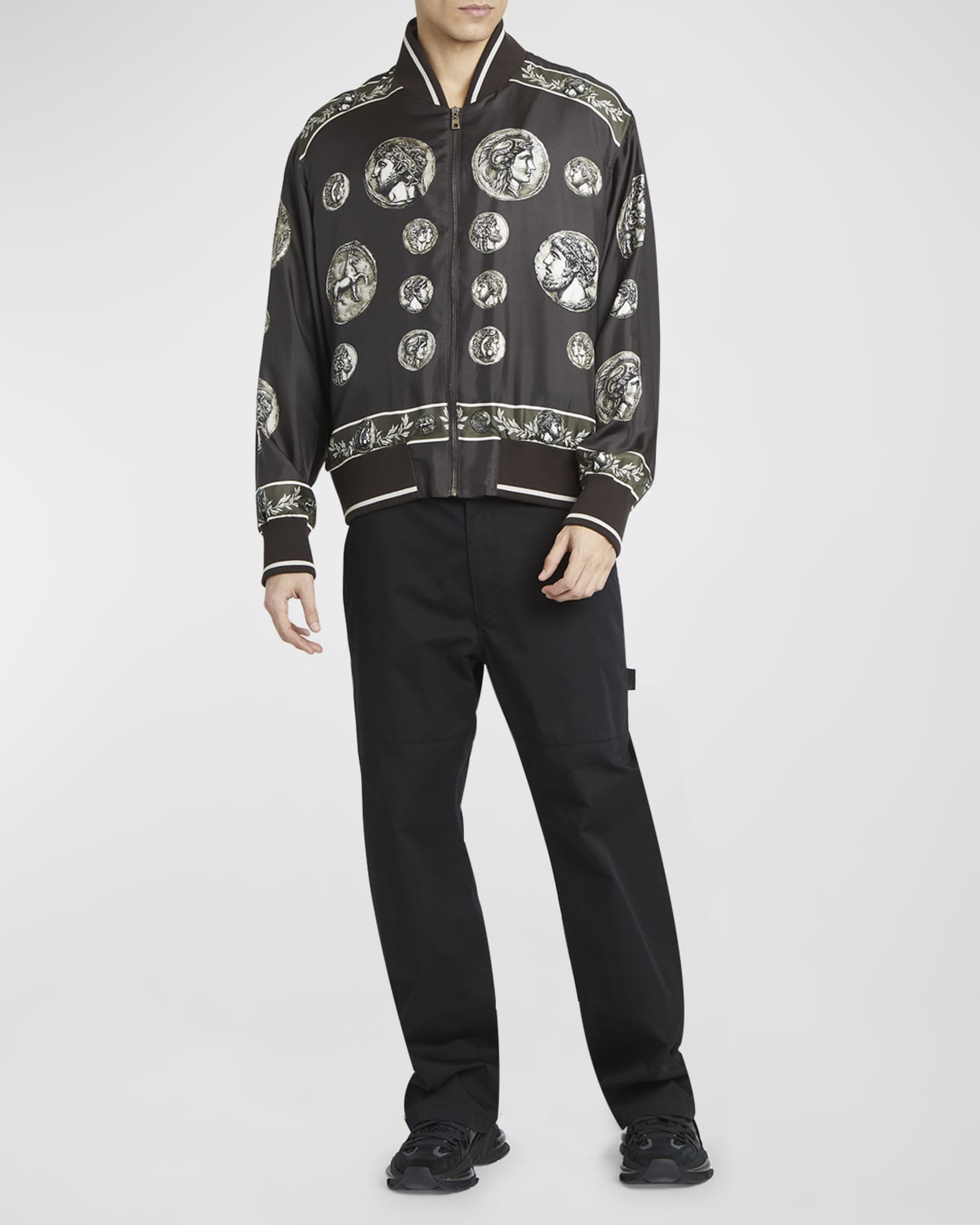 Dolce&Gabbana Men's Roma Coin Silk Bomber Jacket | Neiman Marcus