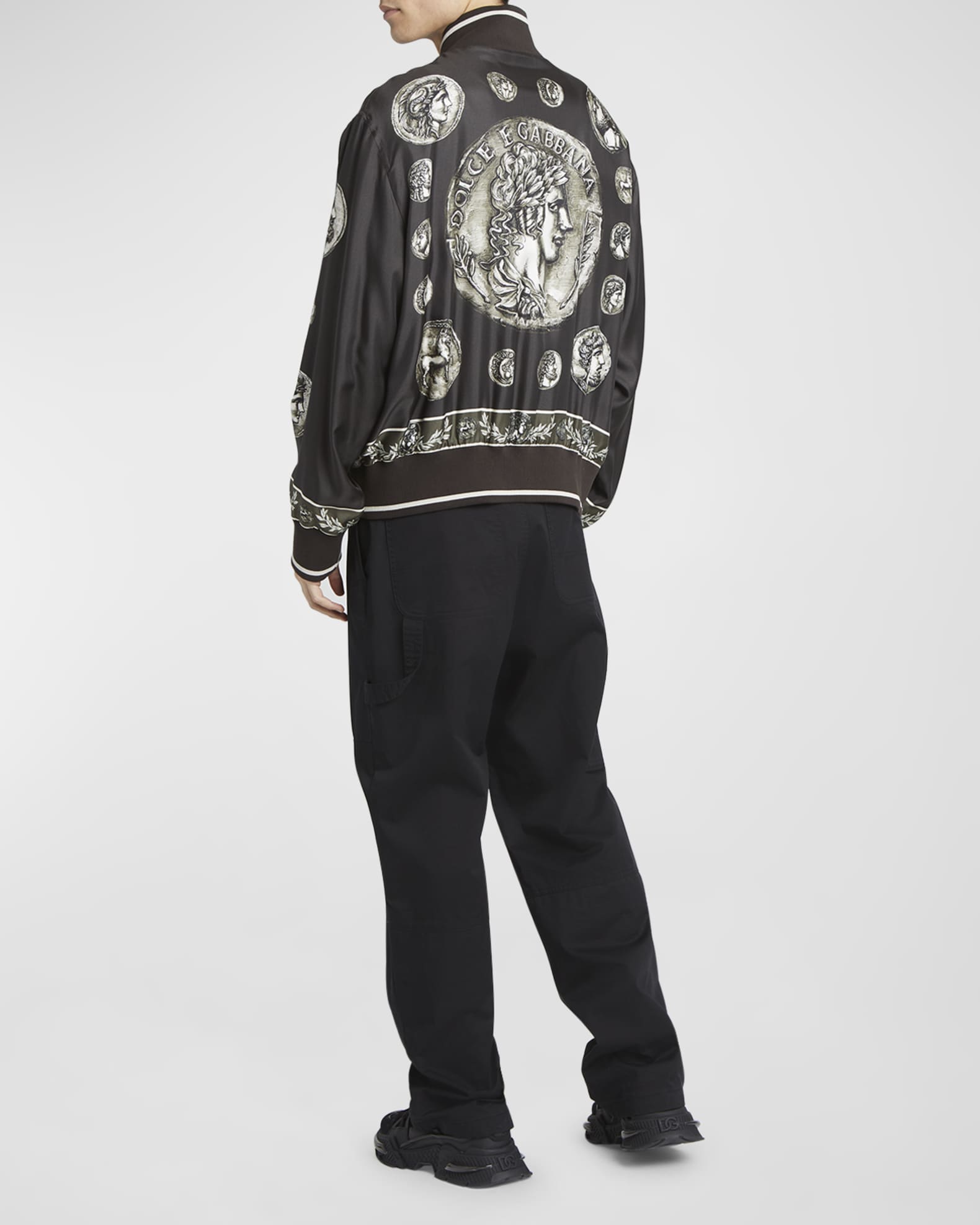 Dolce&Gabbana Men's Roma Coin Silk Bomber Jacket | Neiman Marcus