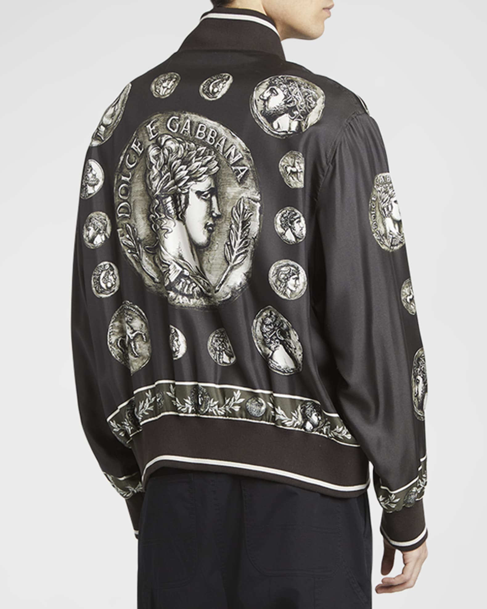 Dolce&Gabbana Men's Roma Coin Silk Bomber Jacket | Neiman Marcus